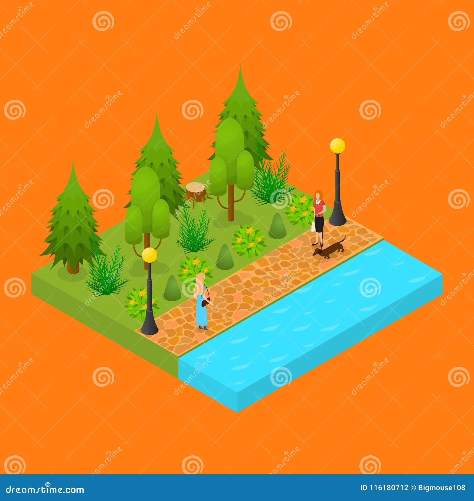 City Public Park or Square Object 3d Isometric View. Vector Stock ...