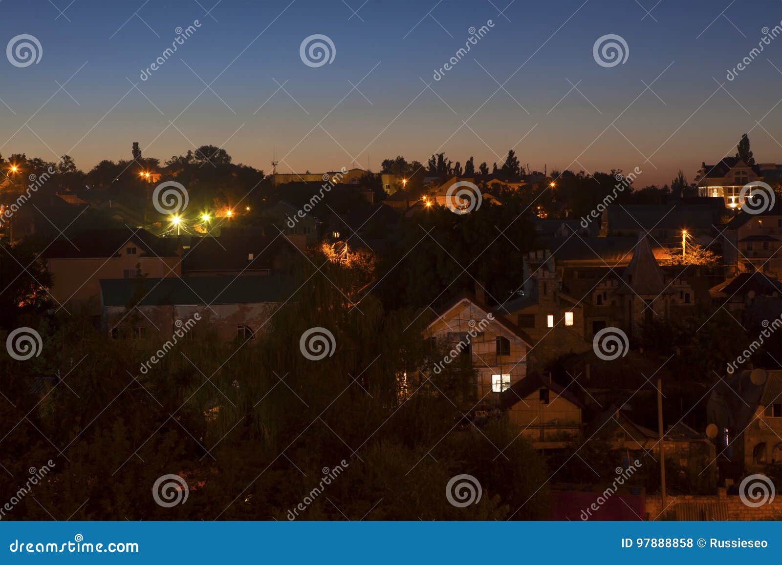 City quarter at night stock photo. Image of roofs, illumination - 97888858
