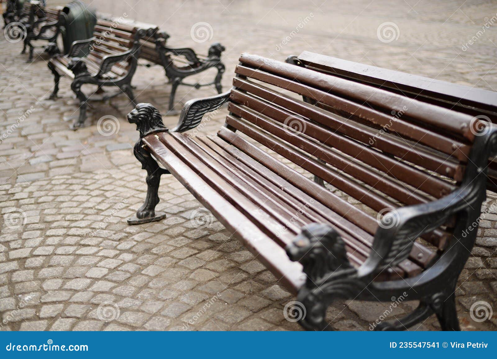 City Recreation Benches on the Old Pavement Stock Image - Image of city ...