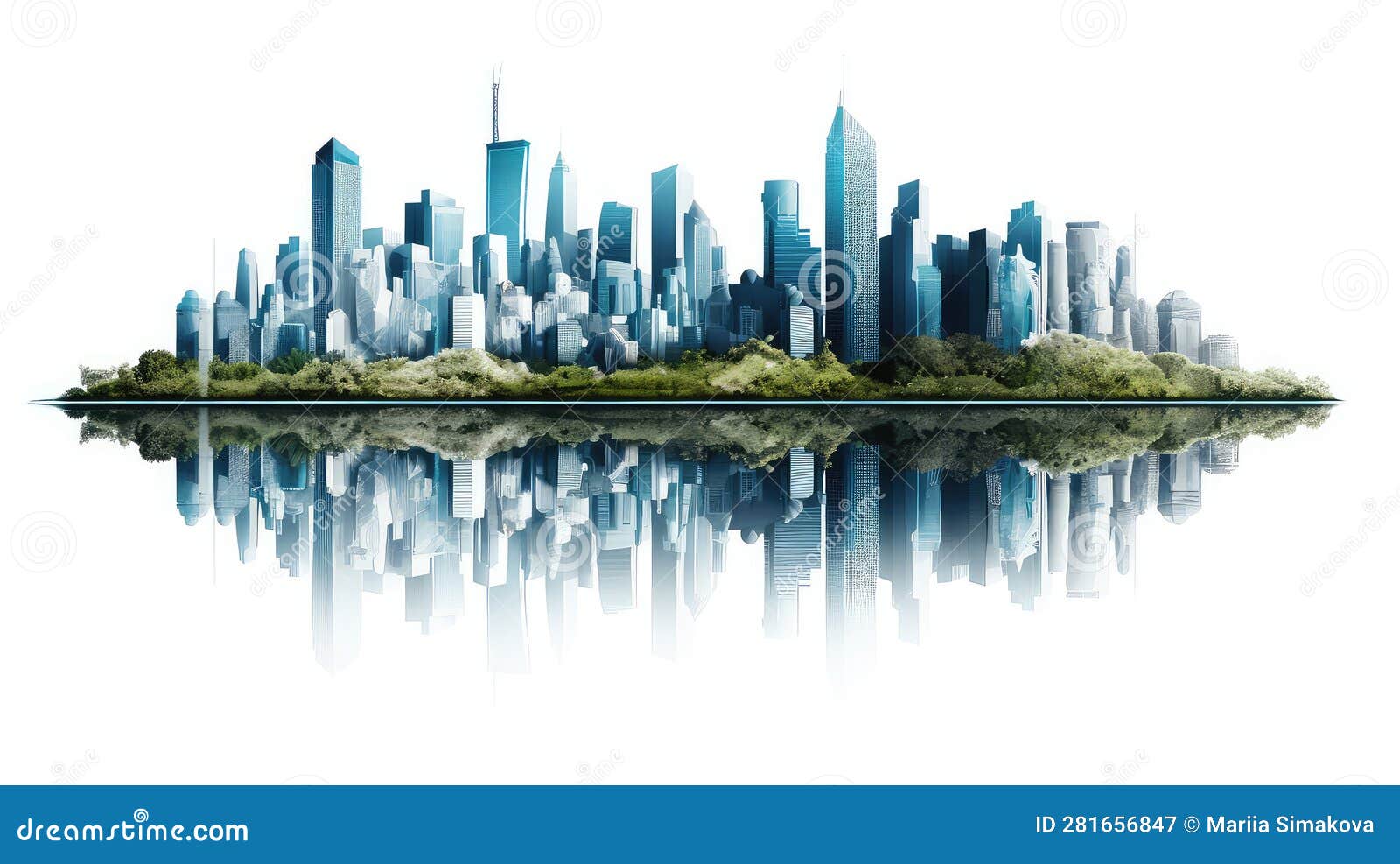 City on the River Double Exposure Illustration - Generative AI. Stock ...
