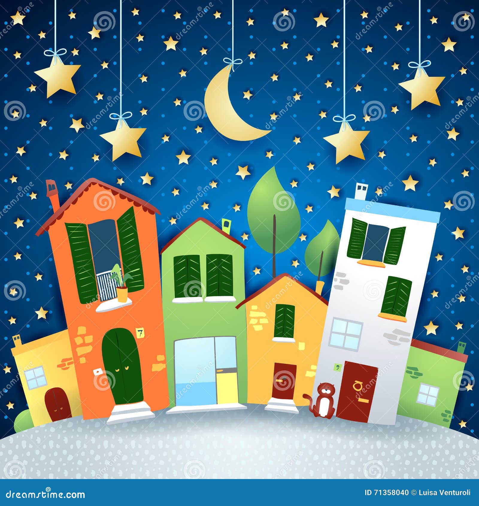 City Road in Cartoon Style, by Night Stock Vector - Illustration of ...