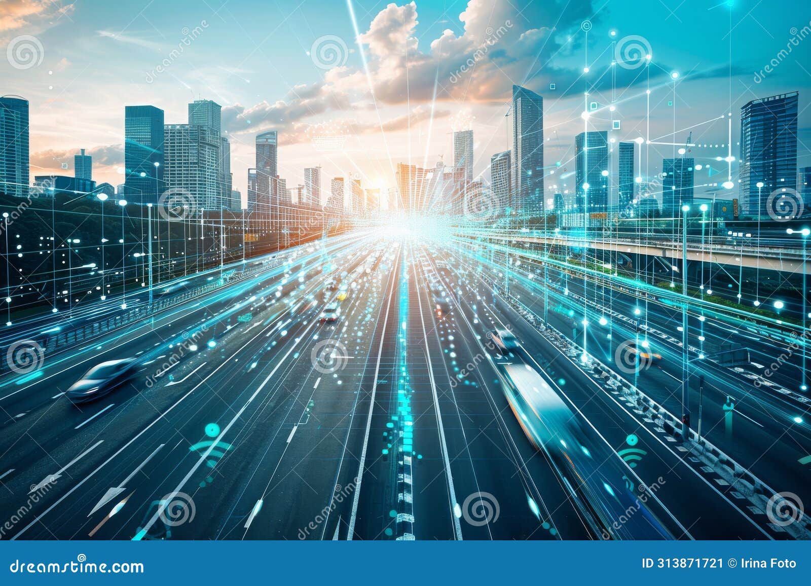 City Road with Digital Effects, Futuristic Concept. Stock Image - Image ...