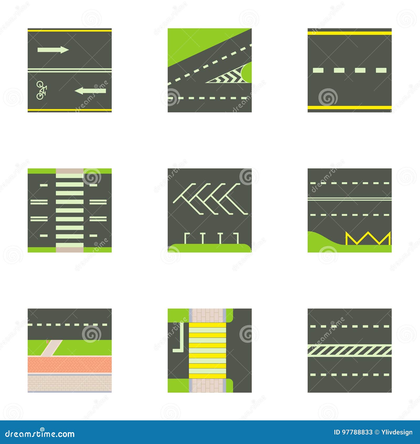 City Road Icons Set, Cartoon Style Stock Vector - Illustration of ...