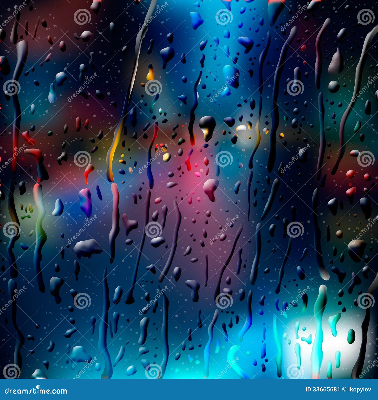 City Road at Night, View through Wet Glass Stock Vector - Illustration ...