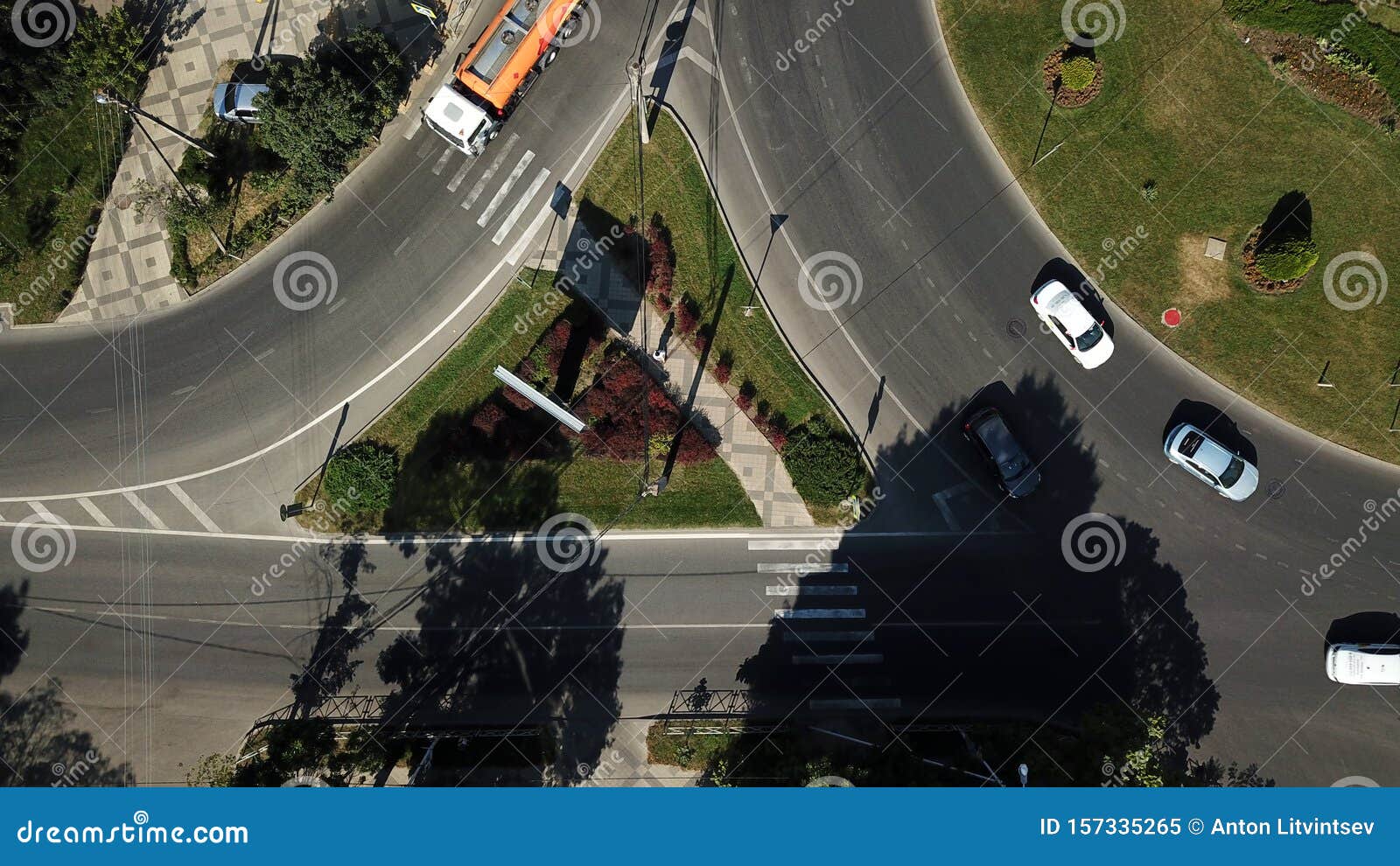 City Roads from Above - Modern Urban Roundabout Intersection Stock ...