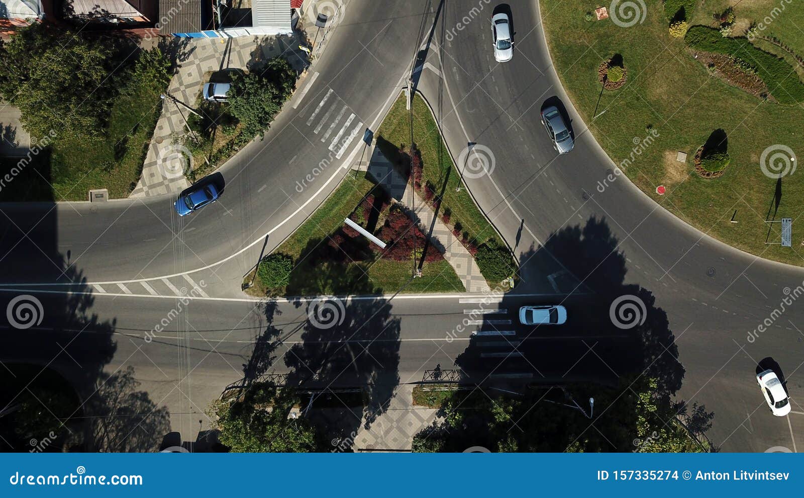 City Roads from Above - Modern Urban Roundabout Intersection Stock ...