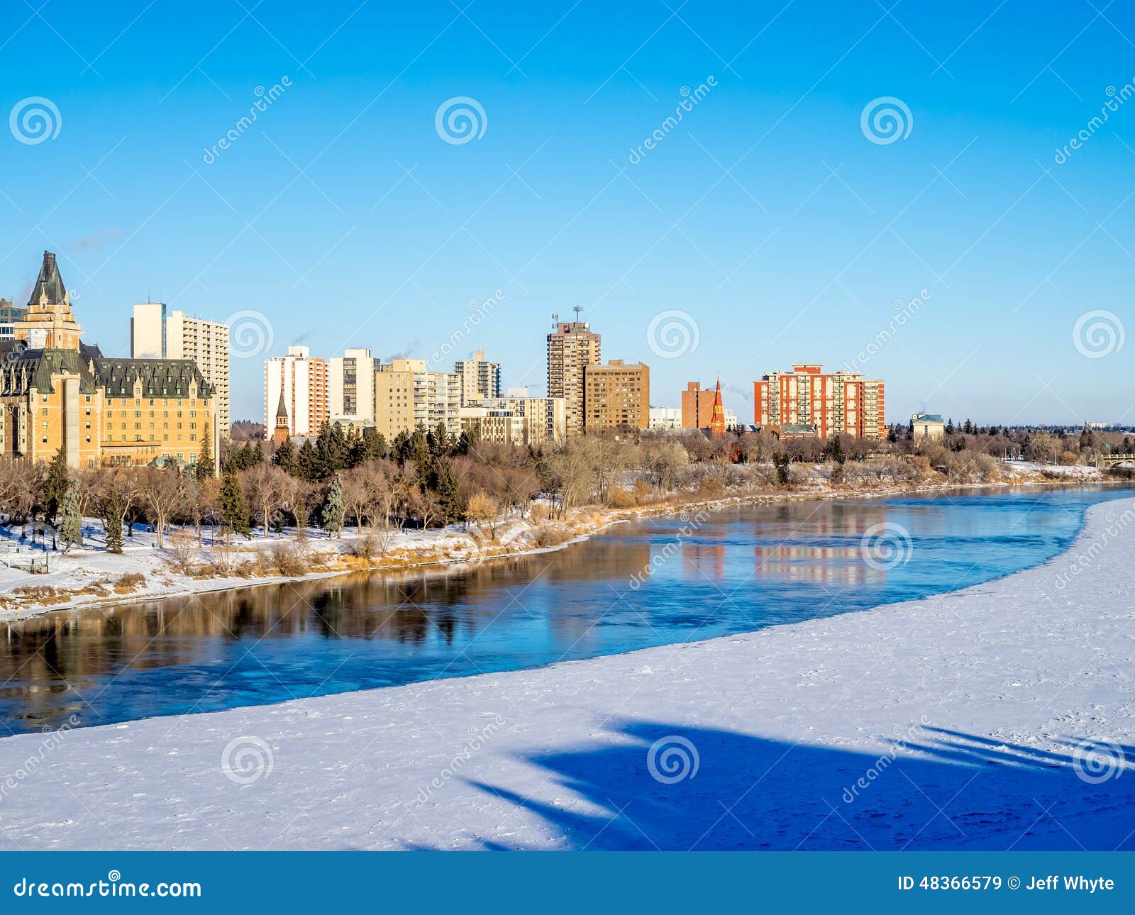 City of Saskatoon Winter Panoramic Stock Image - Image of downtown ...