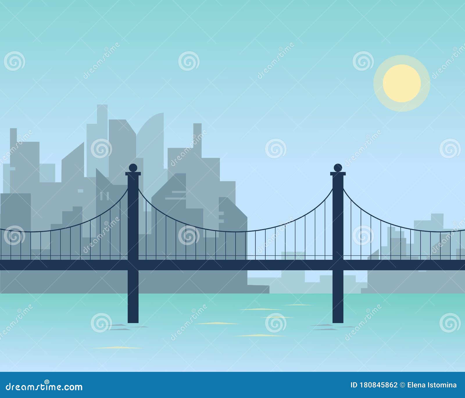 City Scape with Modern Bridge. Stock Vector - Illustration of ...