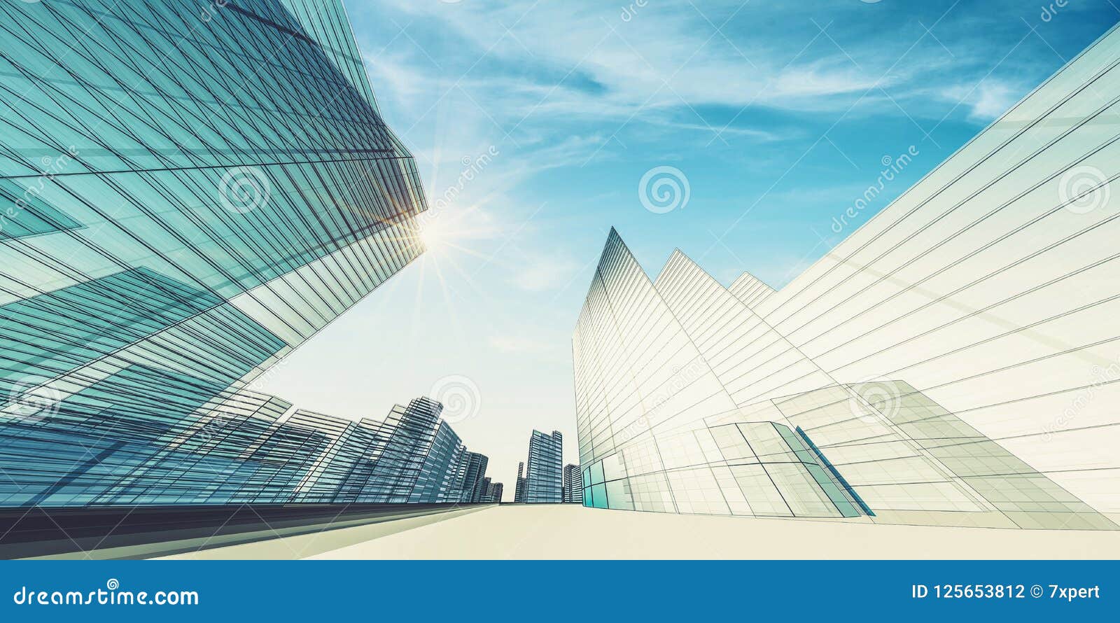 City scene 3d rendering stock illustration. Illustration of perspective ...