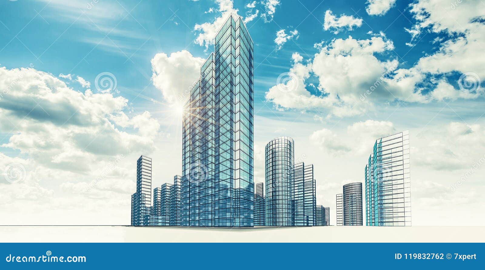 City scene 3d rendering stock illustration. Illustration of exterior ...