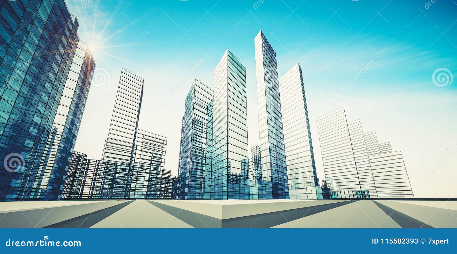 City scene 3d rendering stock illustration. Illustration of futuristic ...