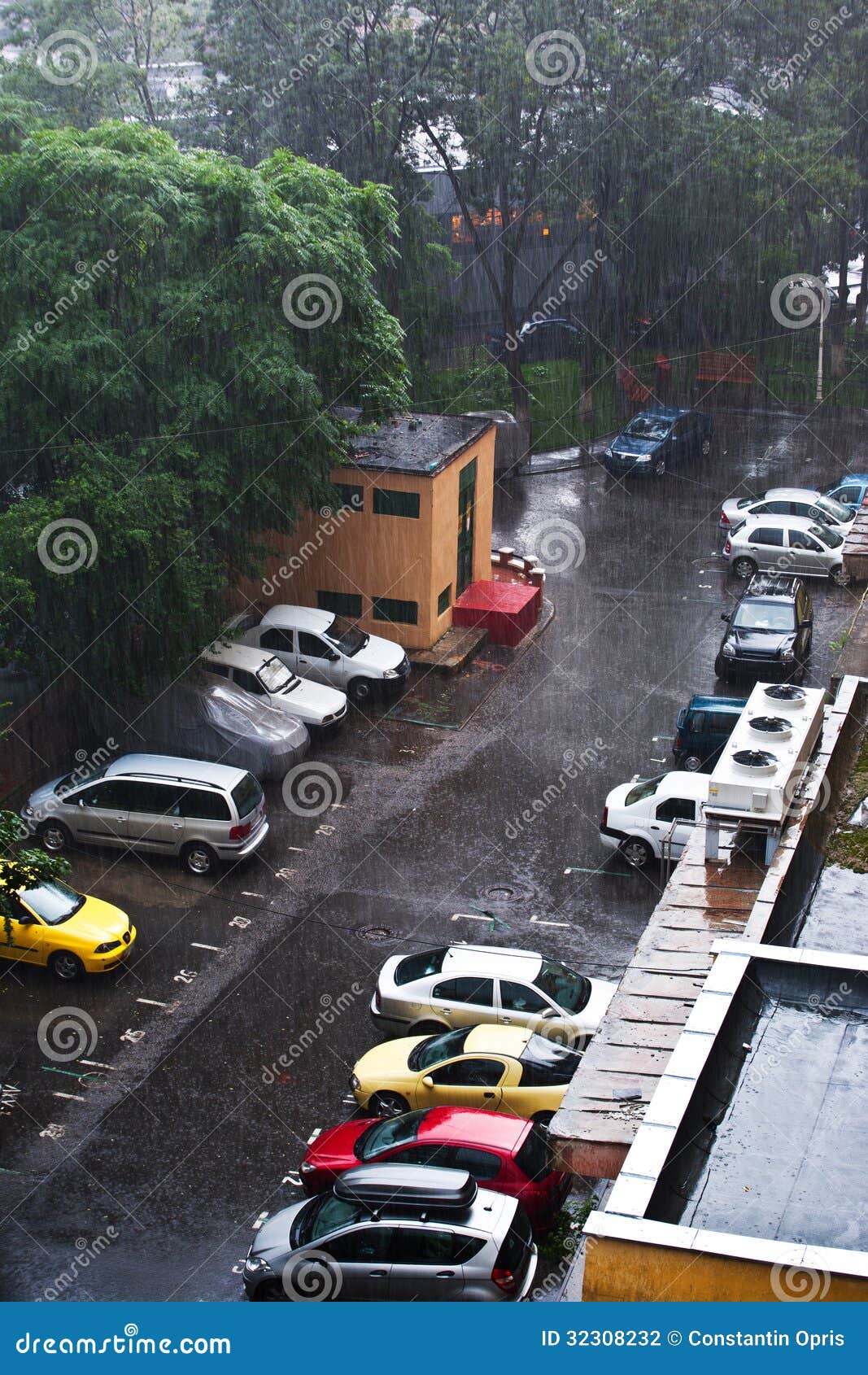 City scene in a rainy day stock photo. Image of parking - 32308232