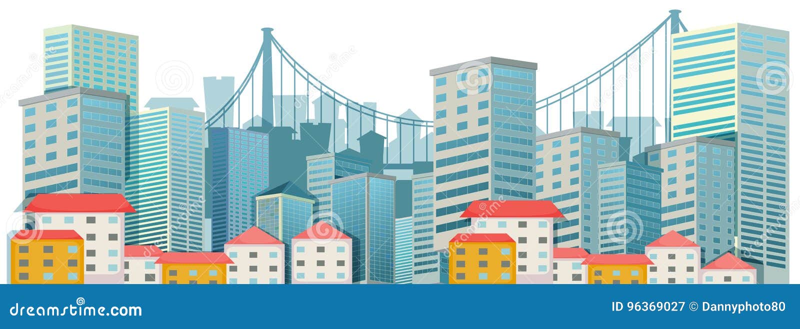 City Scene with Tall Buildings Stock Vector - Illustration of drawing ...