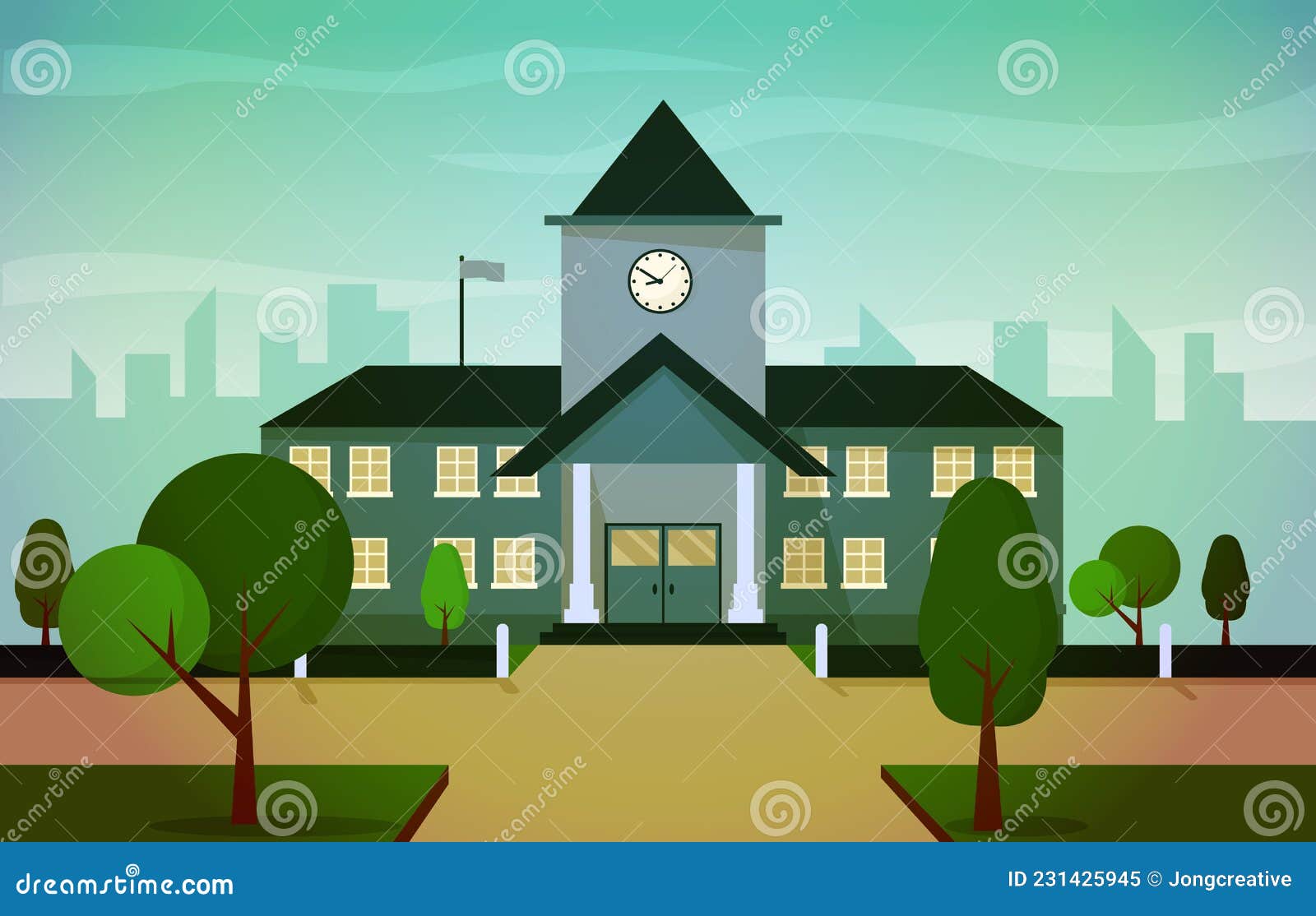 City School Building Study Learning Education Vector Illustration Stock ...