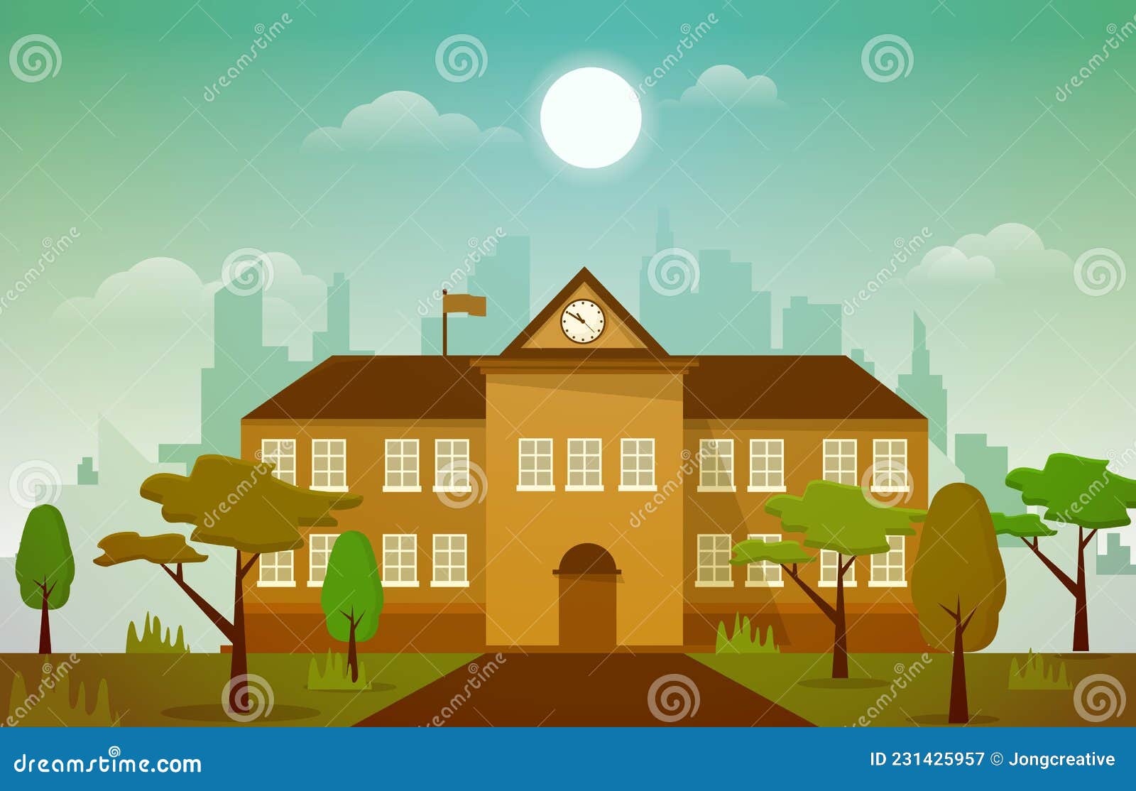 City School Building Study Learning Education Vector Illustration Stock ...