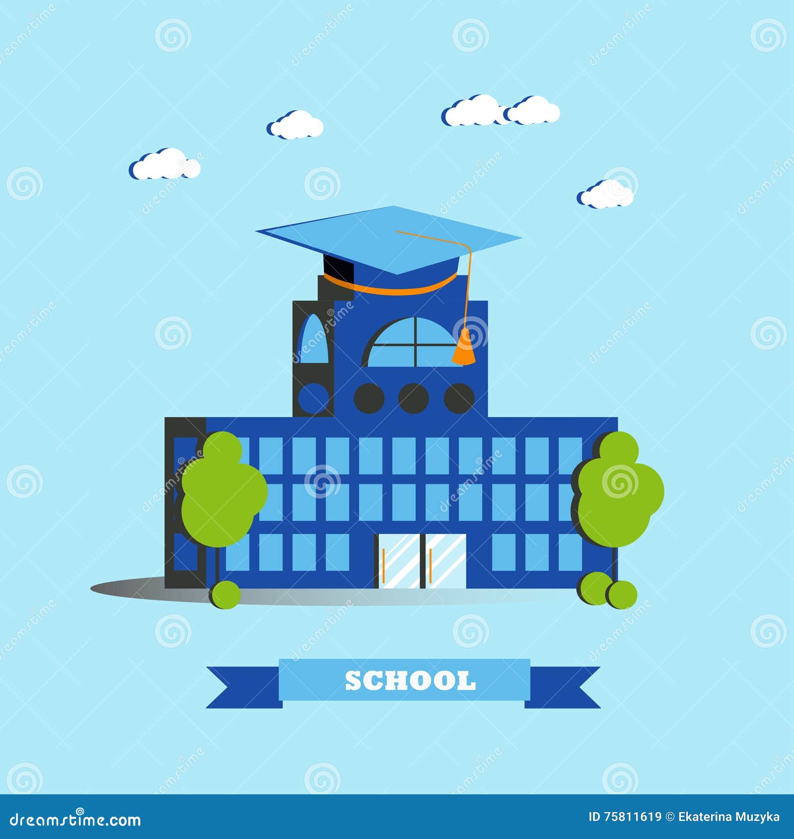 City School Building Vector Illustration in Flat Style. Stock Vector ...