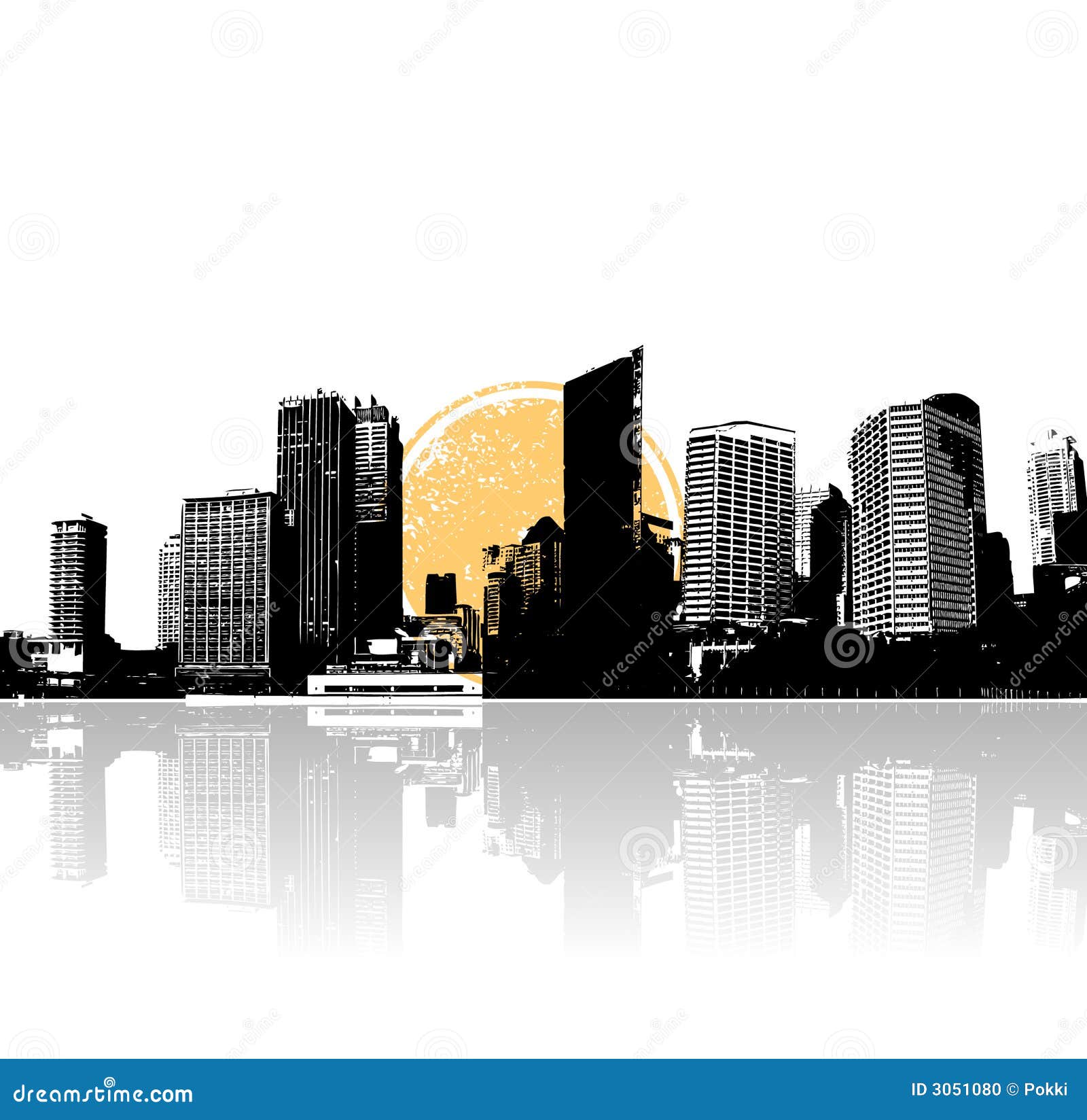 City and Sea with Sun. Vector Stock Vector - Illustration of offices ...