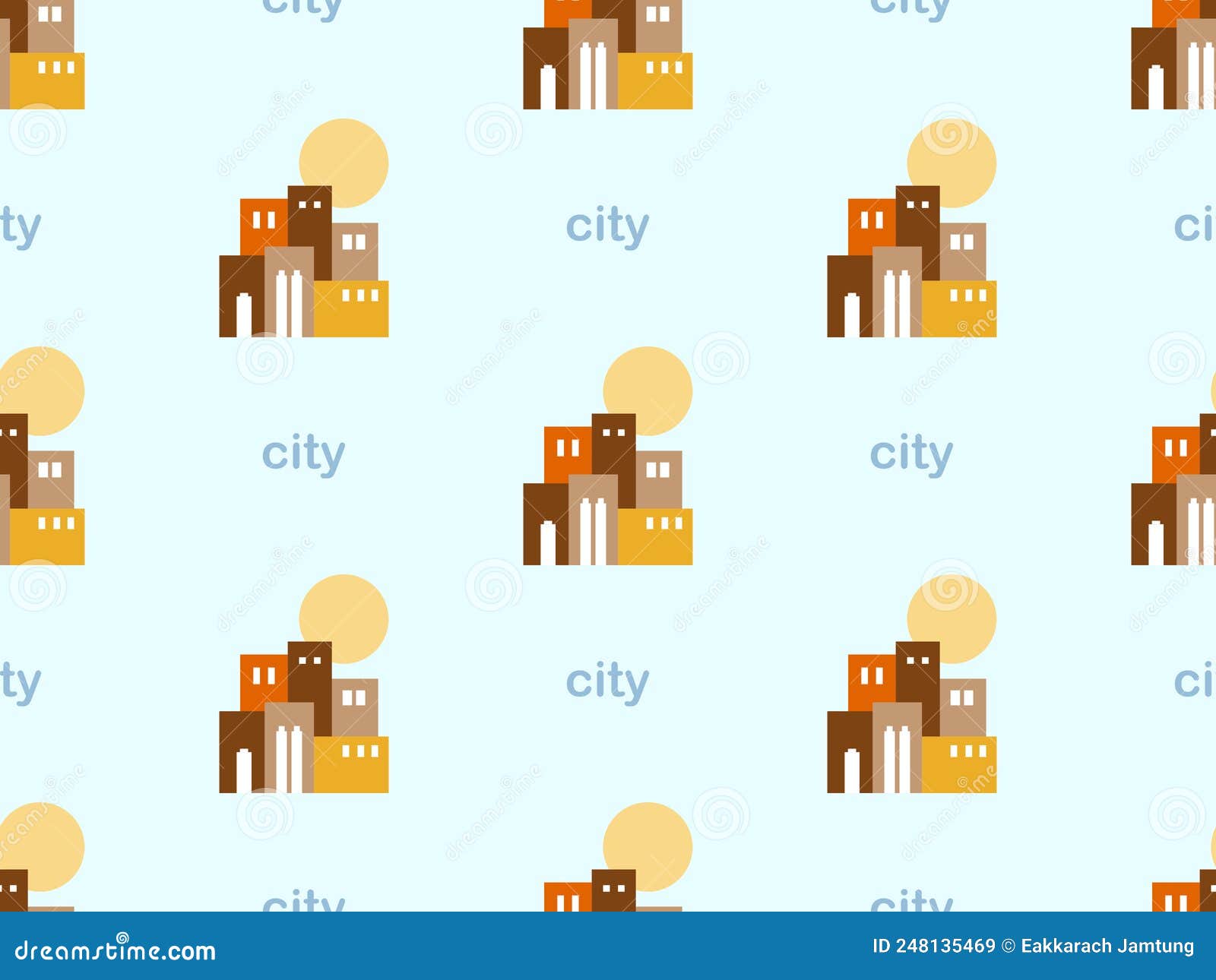 City Seamless Pattern on Blue Background Stock Illustration ...
