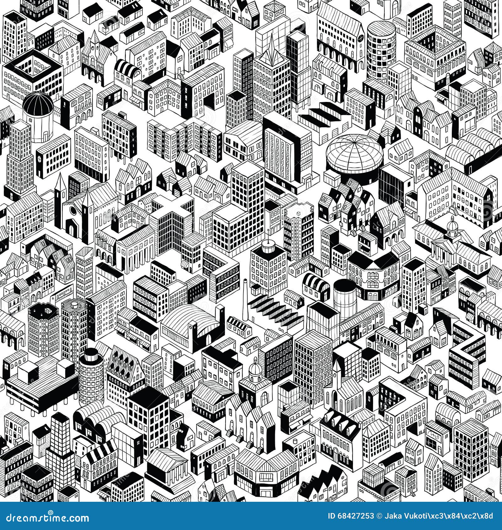 City Seamless Pattern Isometric Stock Vector - Illustration of doodle ...