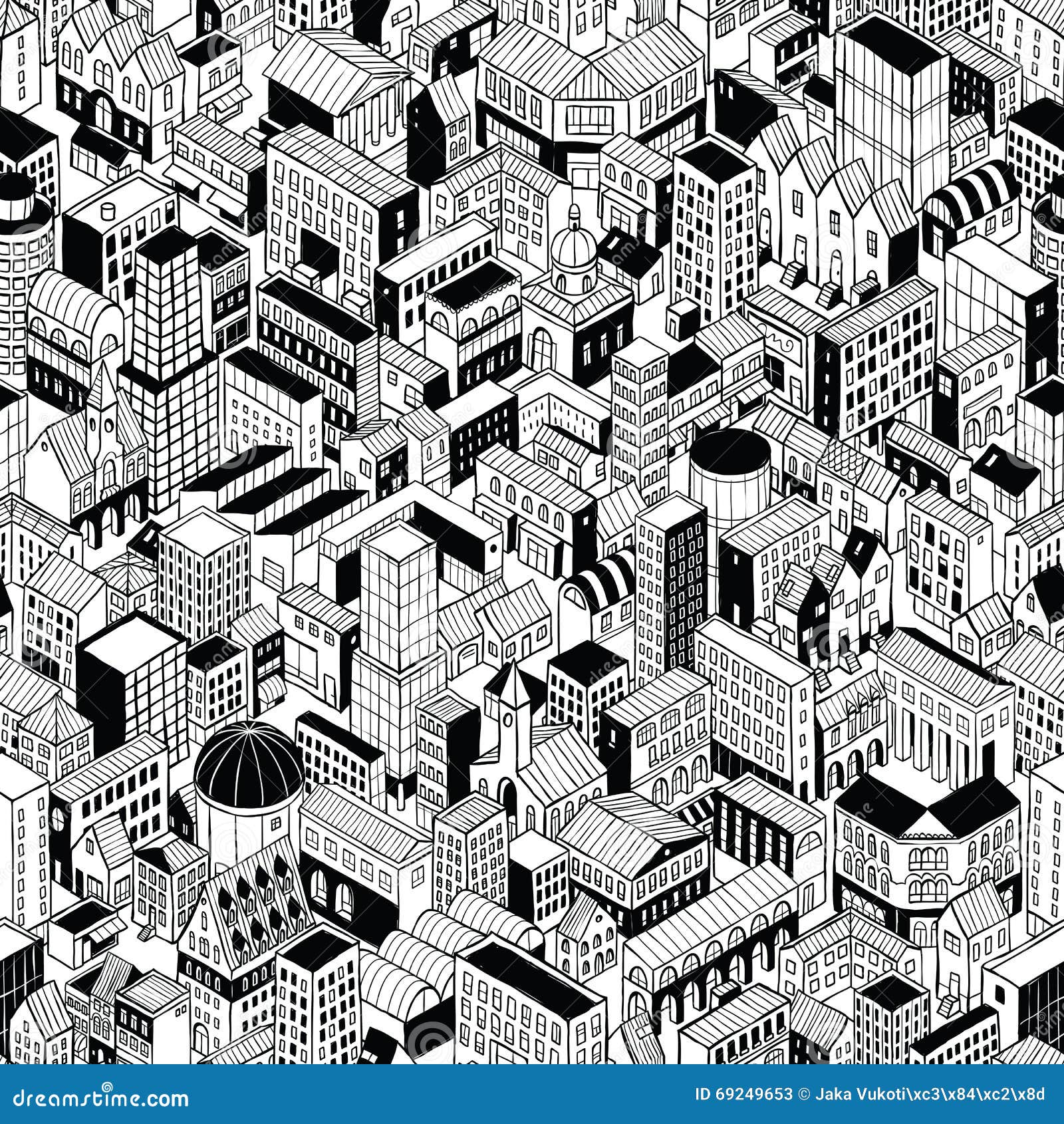 City Seamless Pattern Isometric - Large Stock Vector - Illustration of ...