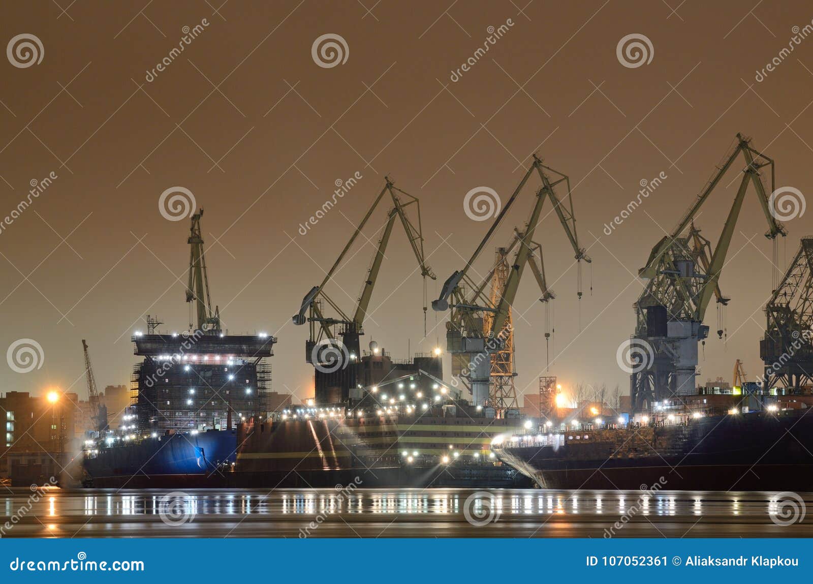 The City Shipyard at Night. Stock Image - Image of shipyard, heavy ...