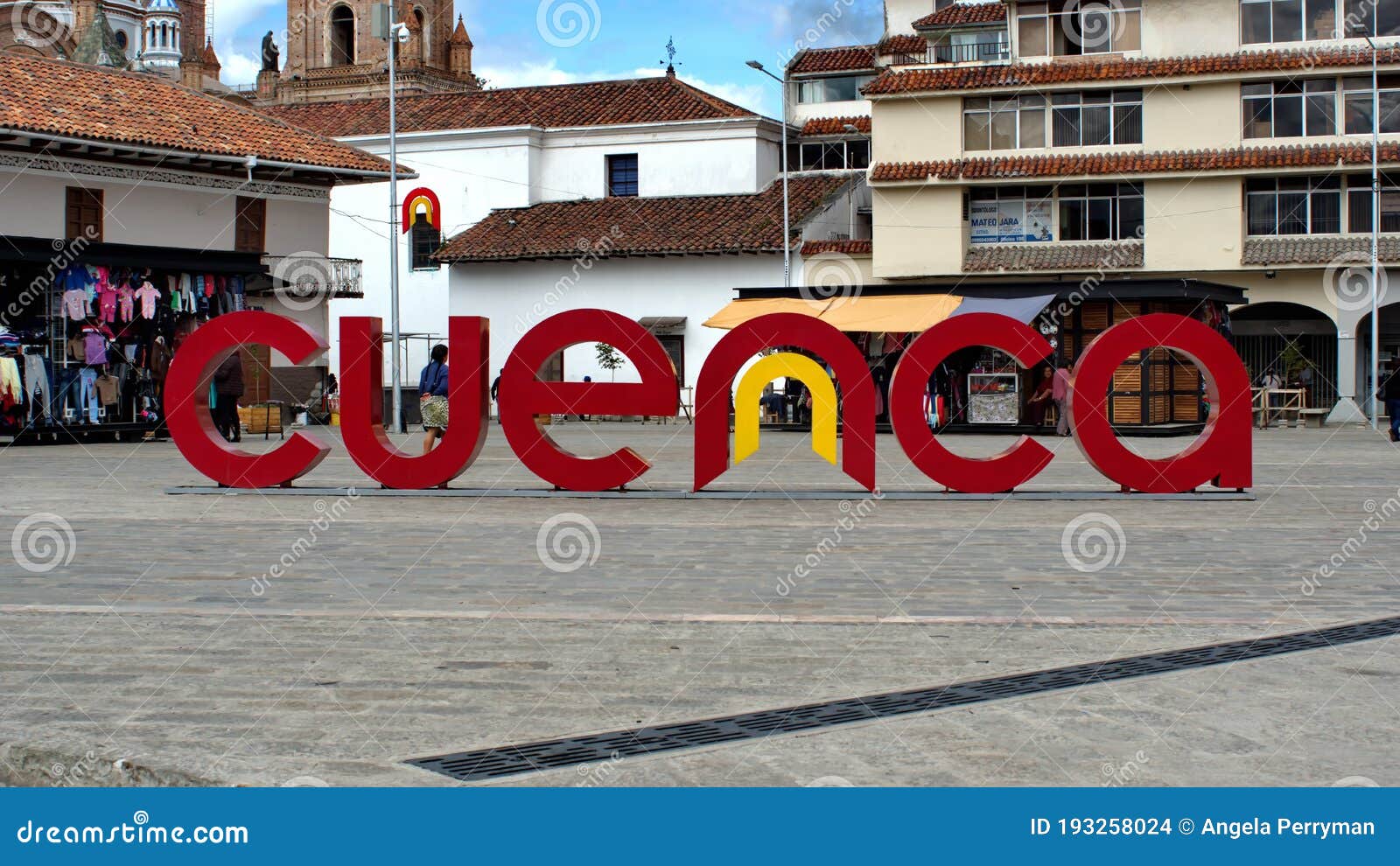 Sign in a square in Cuenca editorial stock image. Image of latin ...