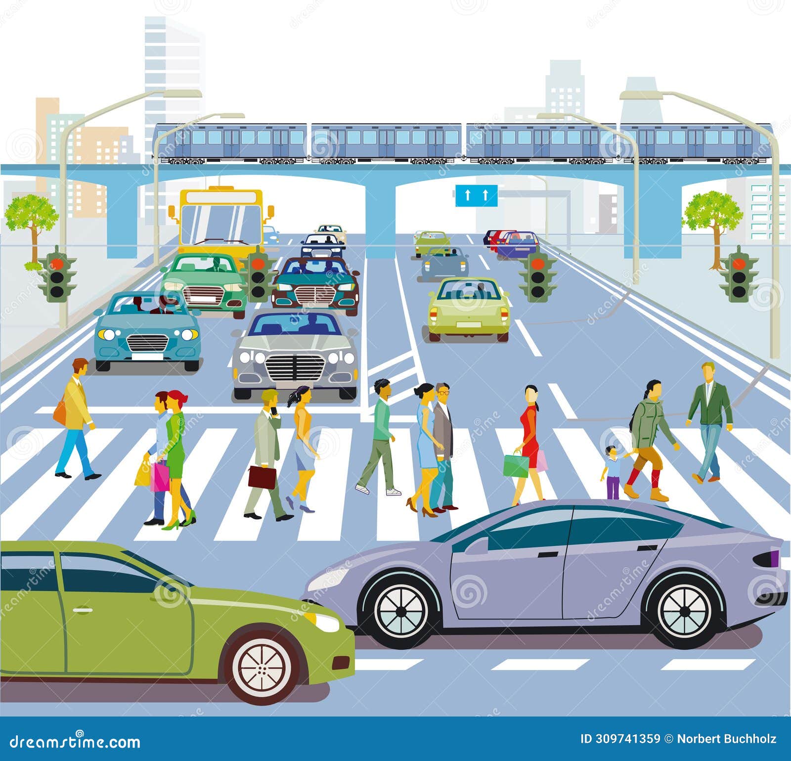 City Silhouette of a City with Traffic Illustration Stock Vector ...