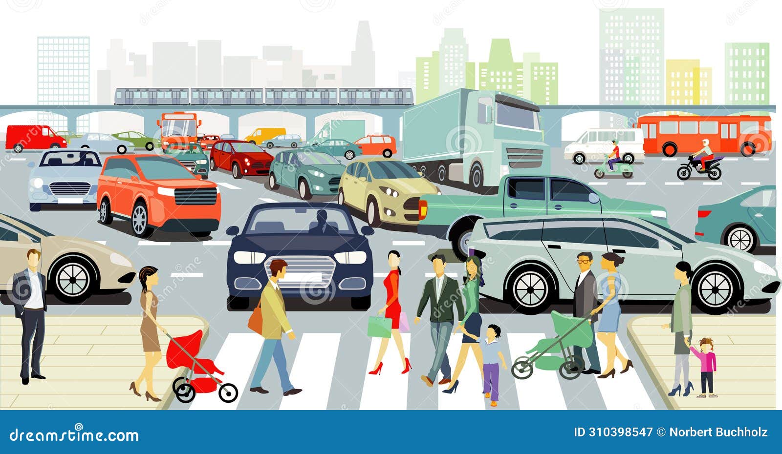 City Silhouette of a City with Traffic Stock Vector - Illustration of ...