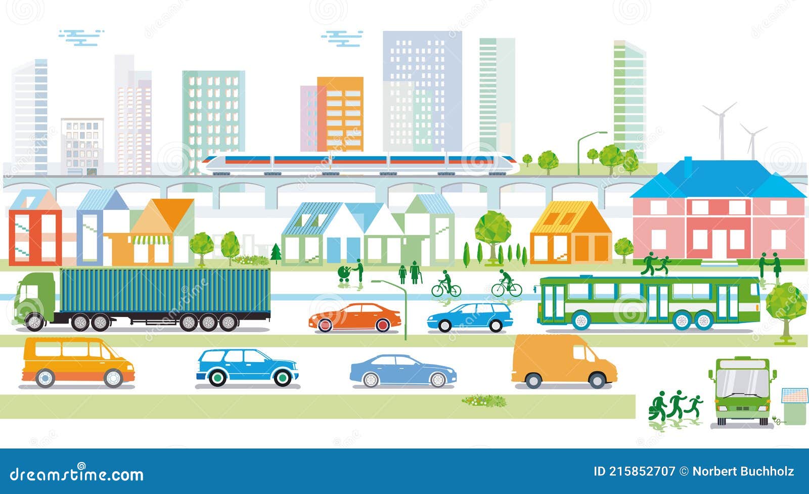 City Silhouette with Traffic and People, Community, City Map ...