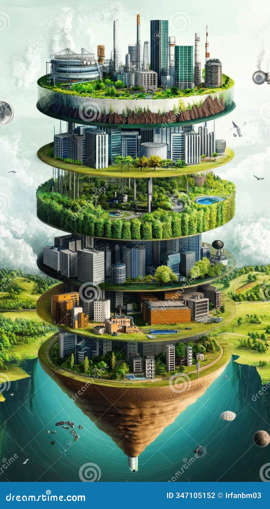 The City in the Sky, a Multilayered Urban Ecosystem Stock Illustration ...