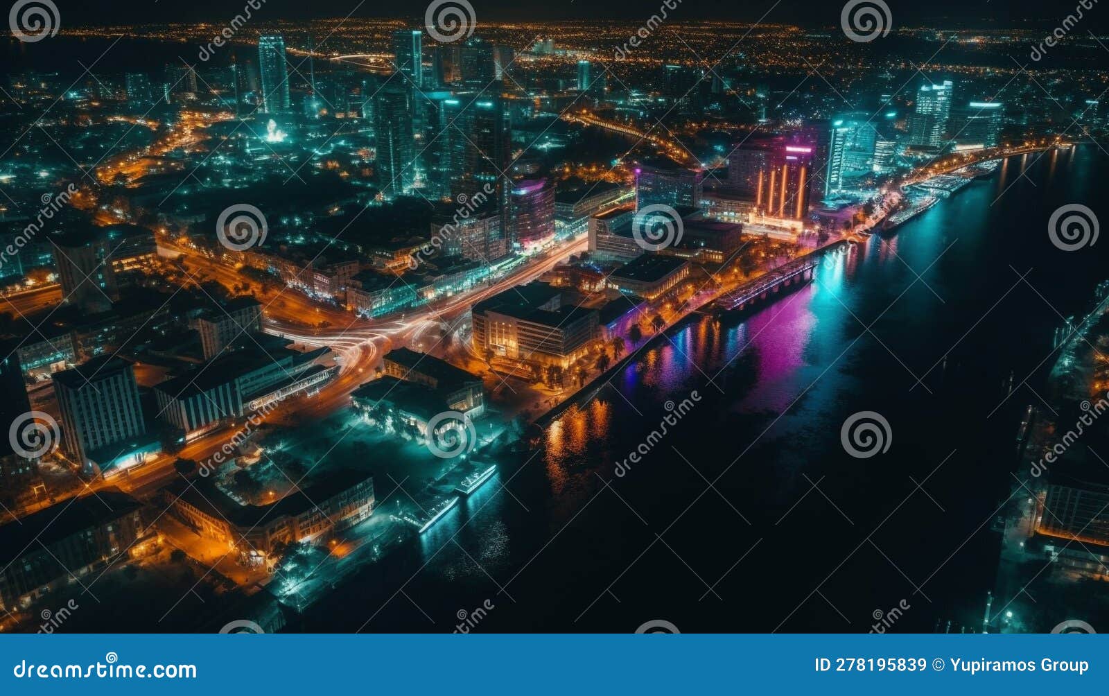 City Skyline Illuminated by Multi Colored Light Trails Generated by AI ...