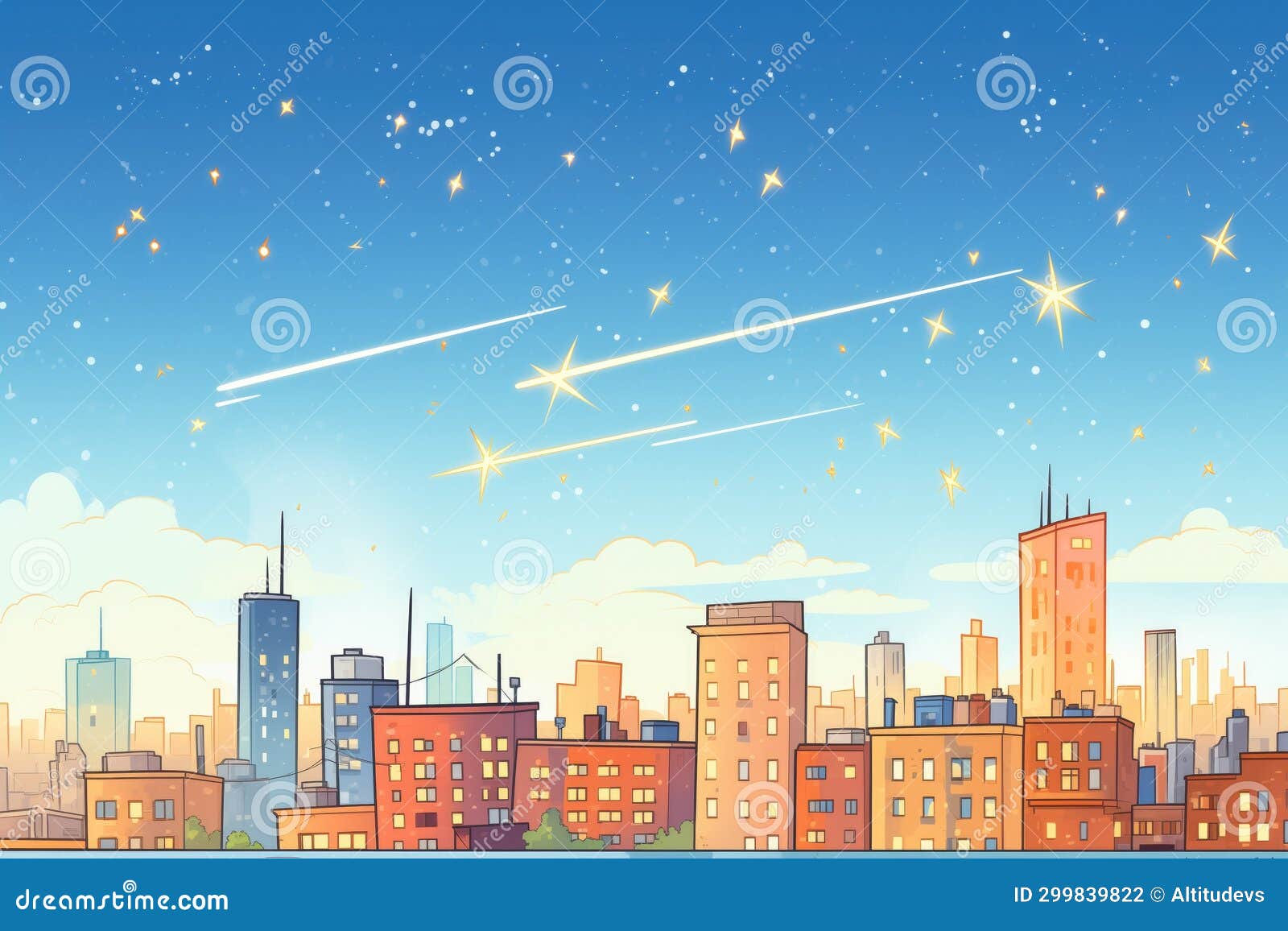 City Skyline with Meteor Shower Backdrop Stock Photo - Image of skyline ...