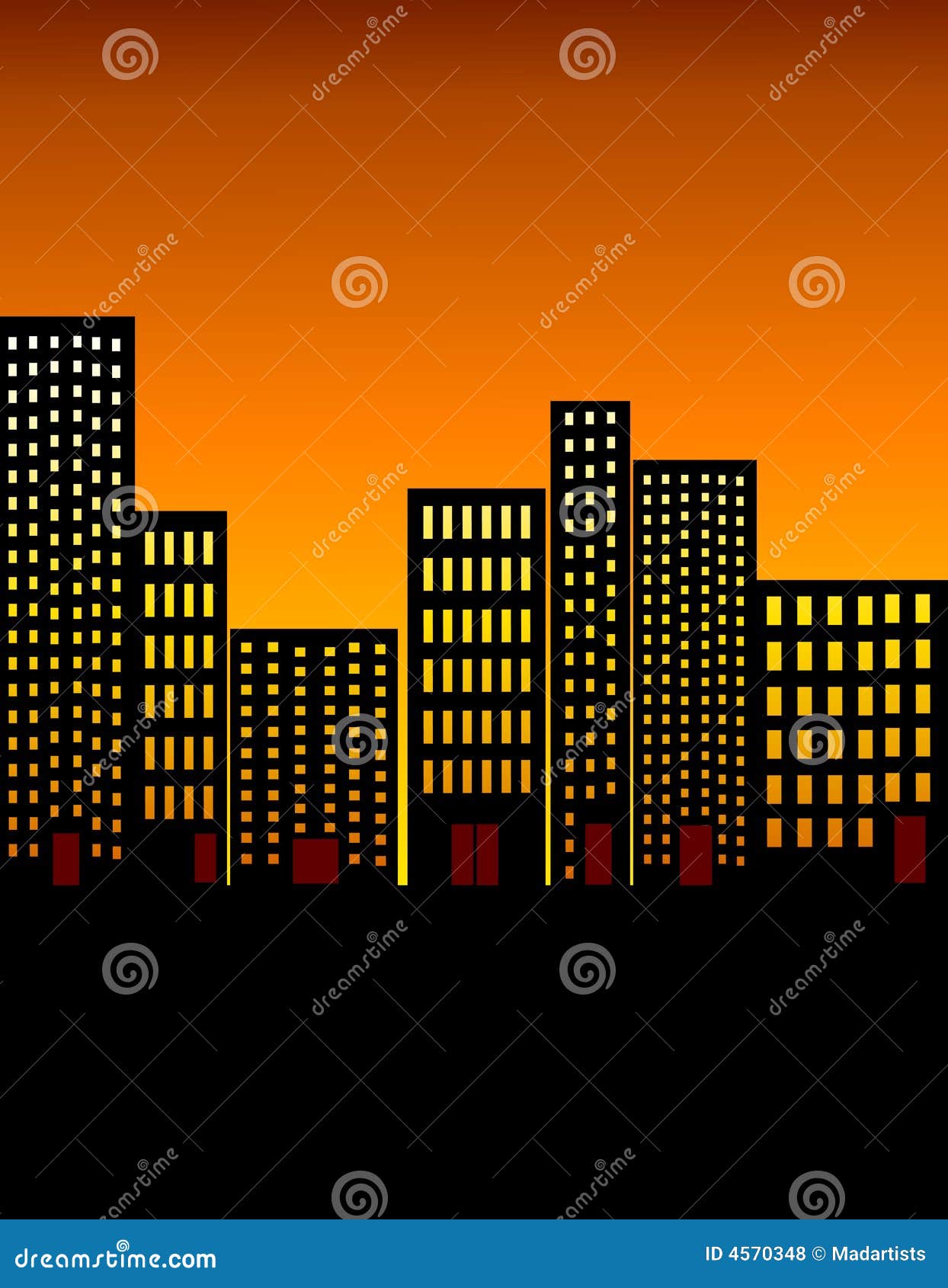 City Skyline at Night Background Stock Illustration - Illustration of ...