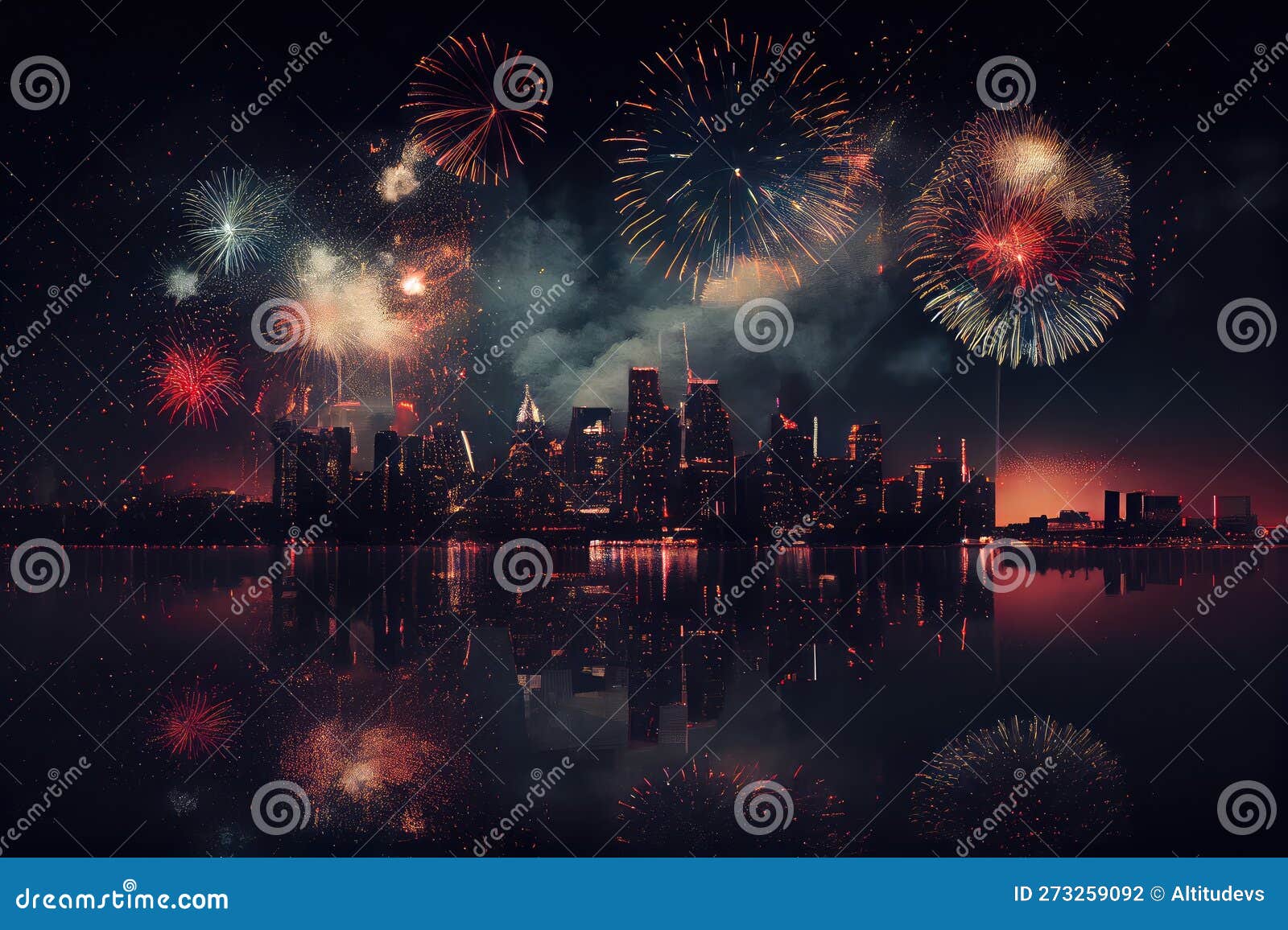 City Skyline at Night, with Fireworks Exploding in the Distance Stock ...