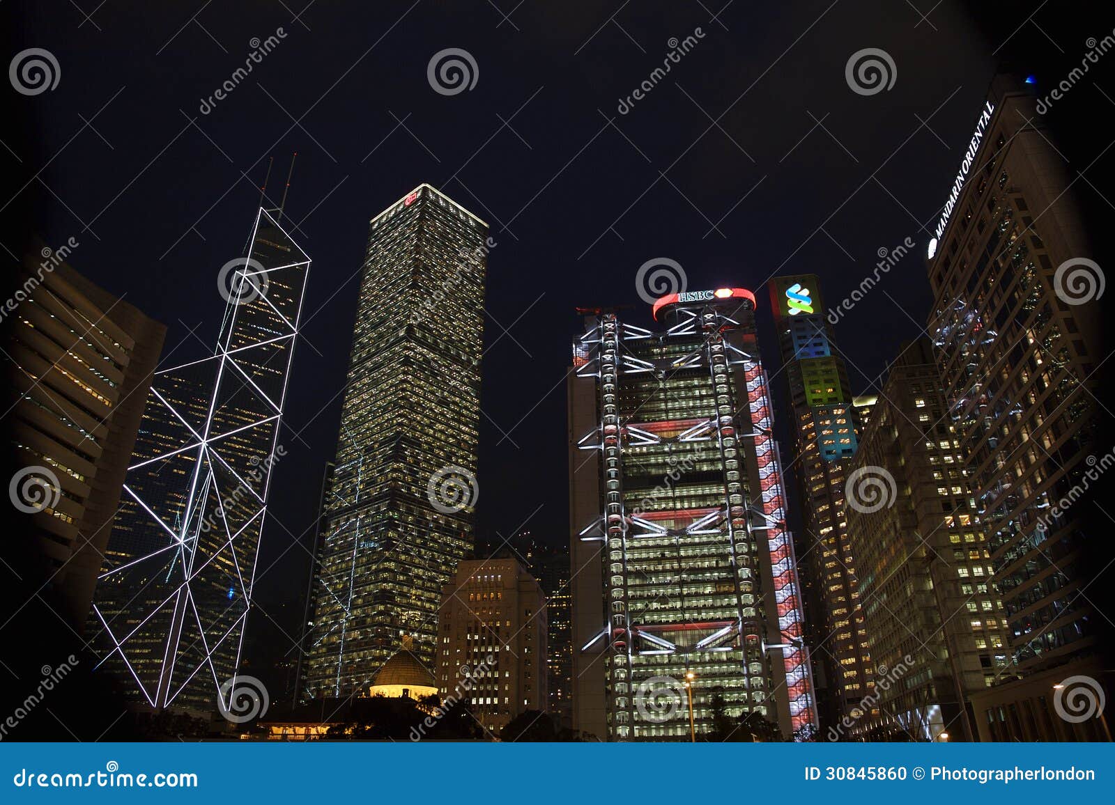 City Skyline Night Low Angle View Editorial Image - Image of green ...
