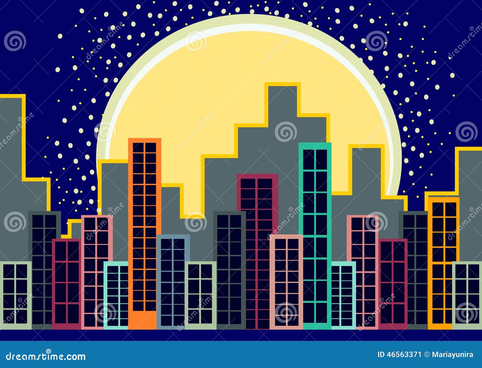 City Skyline at night stock vector. Illustration of night - 46563371