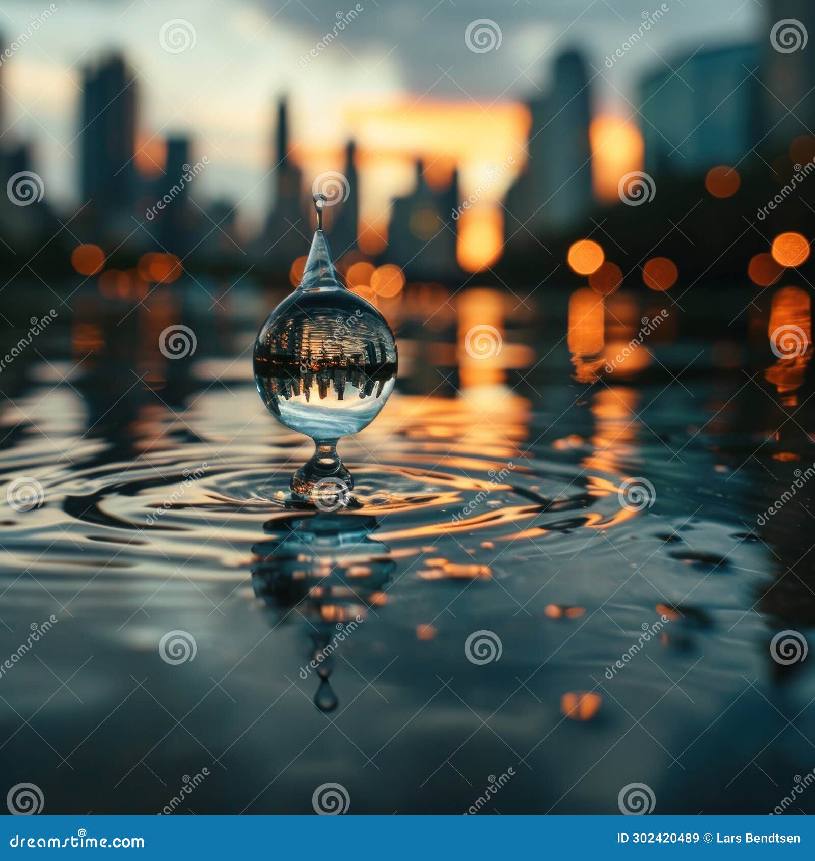 City Skyline Reflected in Water Drop - AI Generated Stock Illustration ...