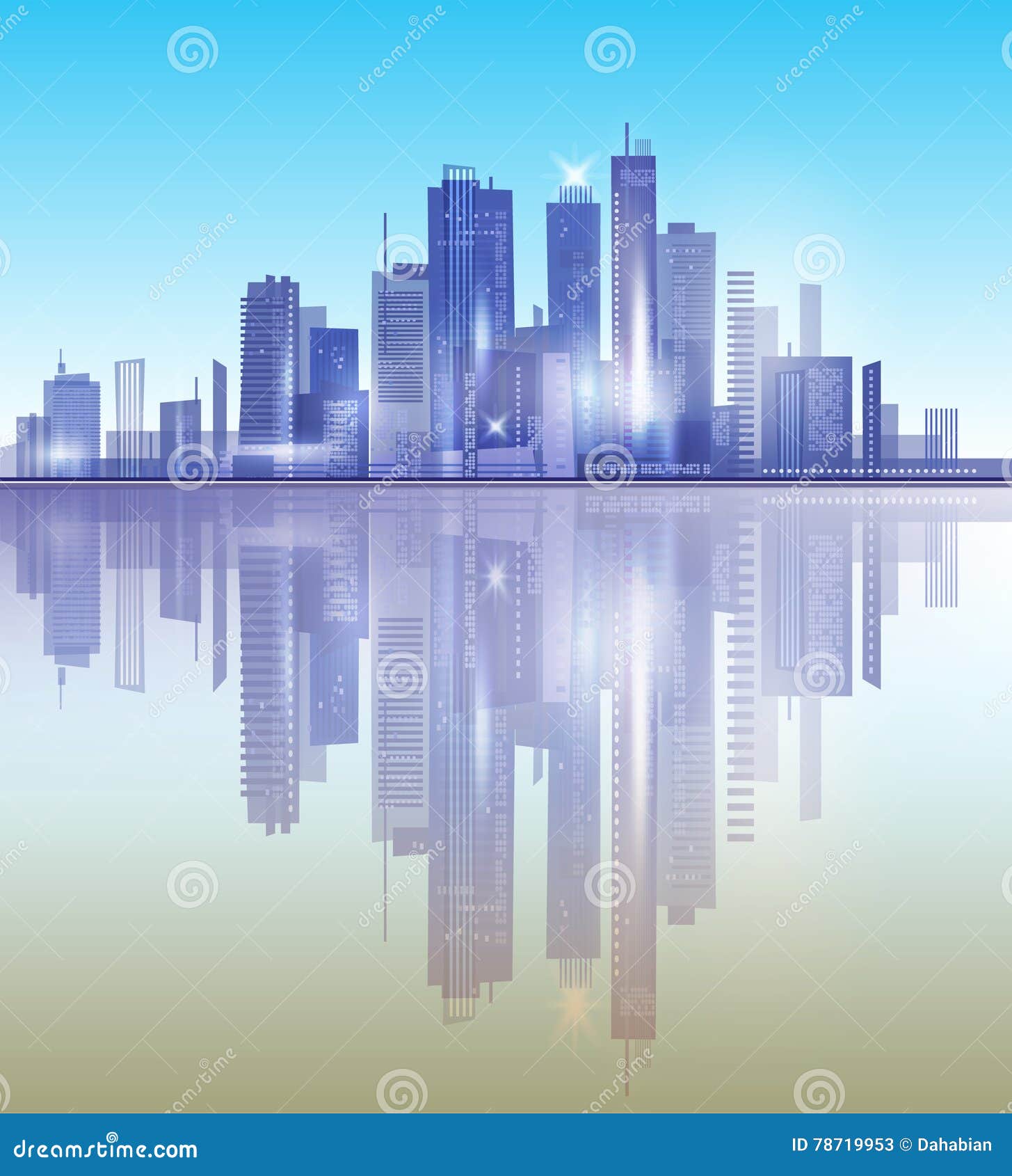 City Skyline with Reflection in Water Stock Vector - Illustration of ...