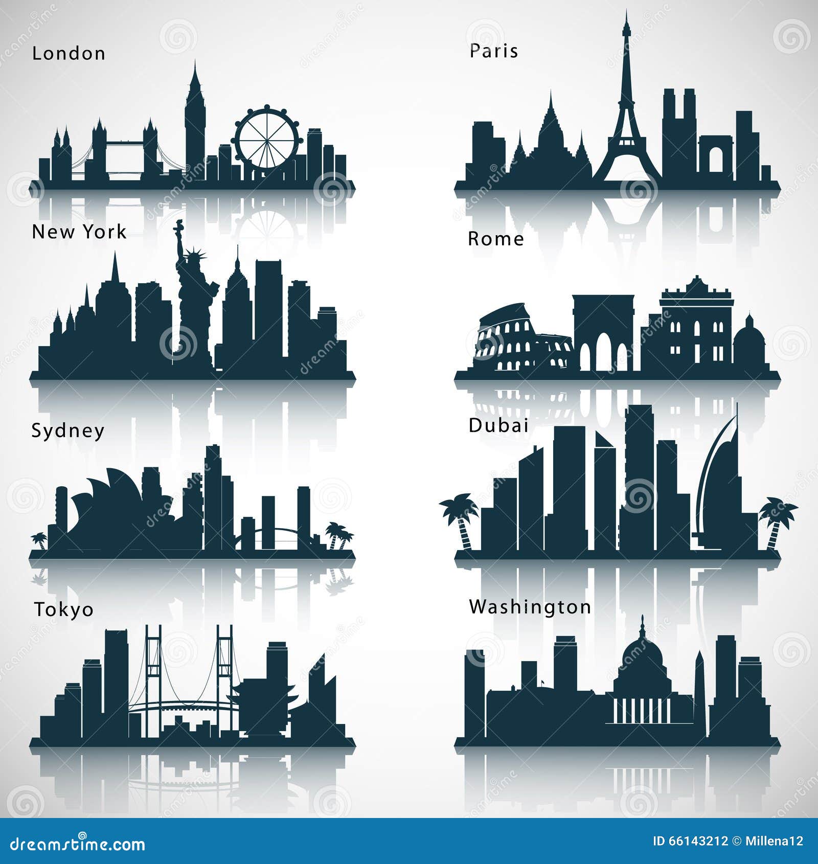 City Skyline Set. Vector Silhouettes Editorial Photography ...