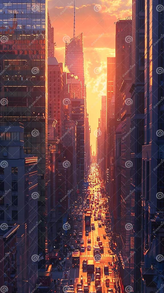 City Skyline Shadows at Sunset Stock Illustration - Illustration of ...