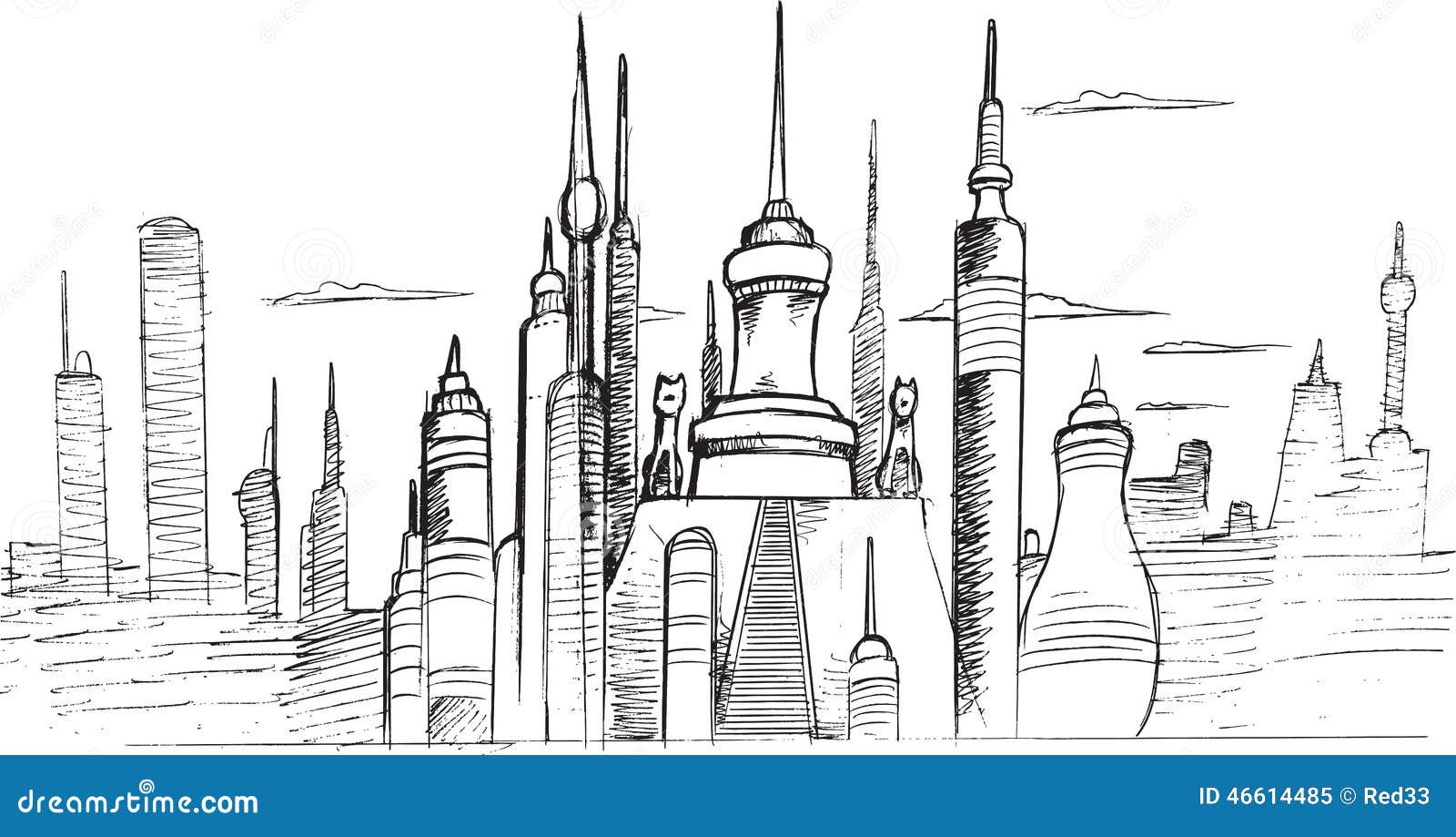 City Skyline Sketch Vector stock vector. Illustration of tower - 46614485