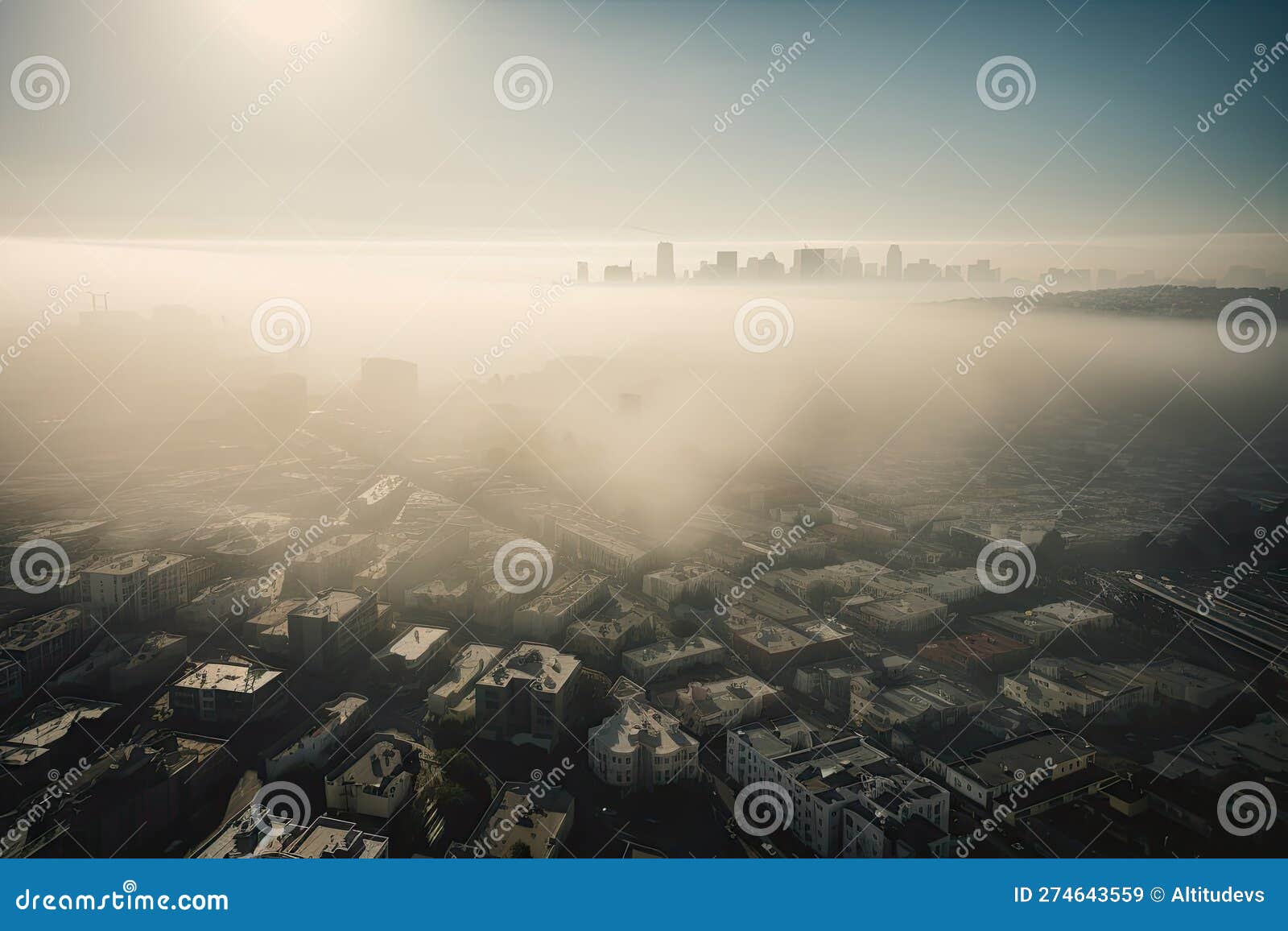 City Skyline, with Smog Obscuring the View and Hanging Over the City ...