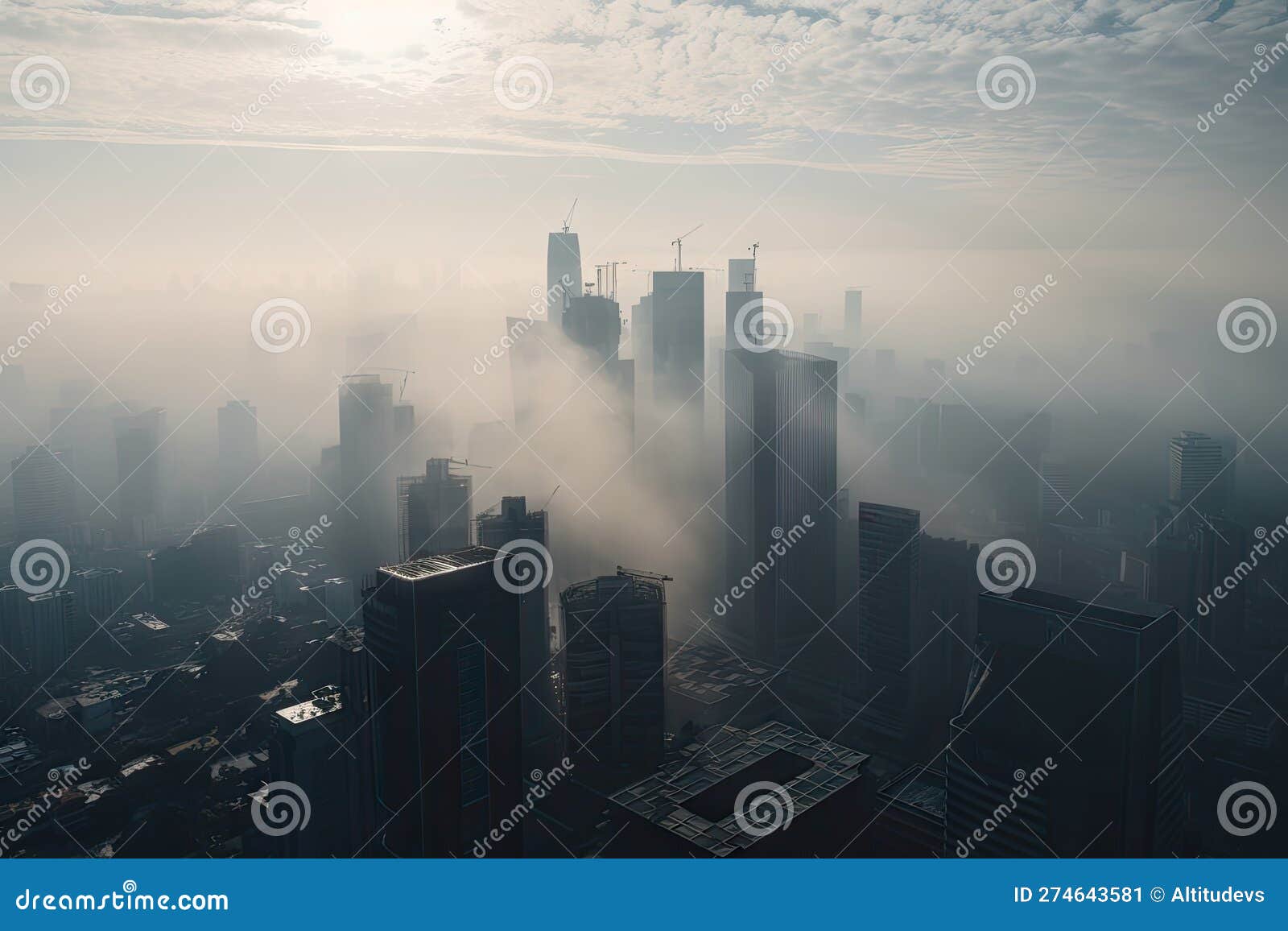 City Skyline, with Smog Obscuring the View and Hanging Over the City ...
