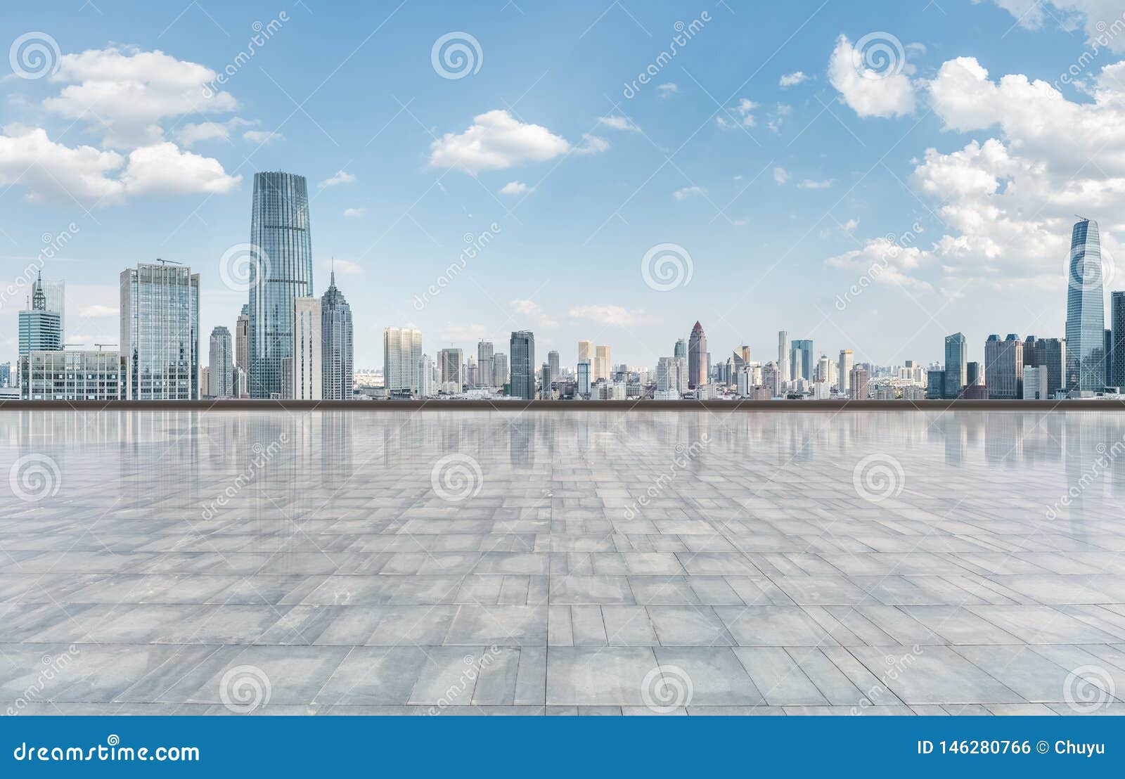 Empty Square Tile Floor Boundlessly In Blue Sunny And Sky. Royalty-Free ...