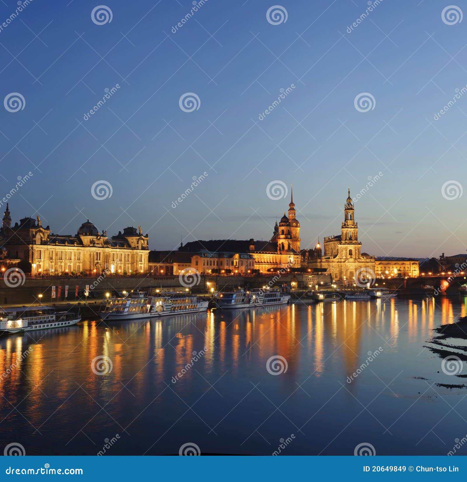 City Skyline with Sunset Scenery in Dresden. Stock Image - Image of ...