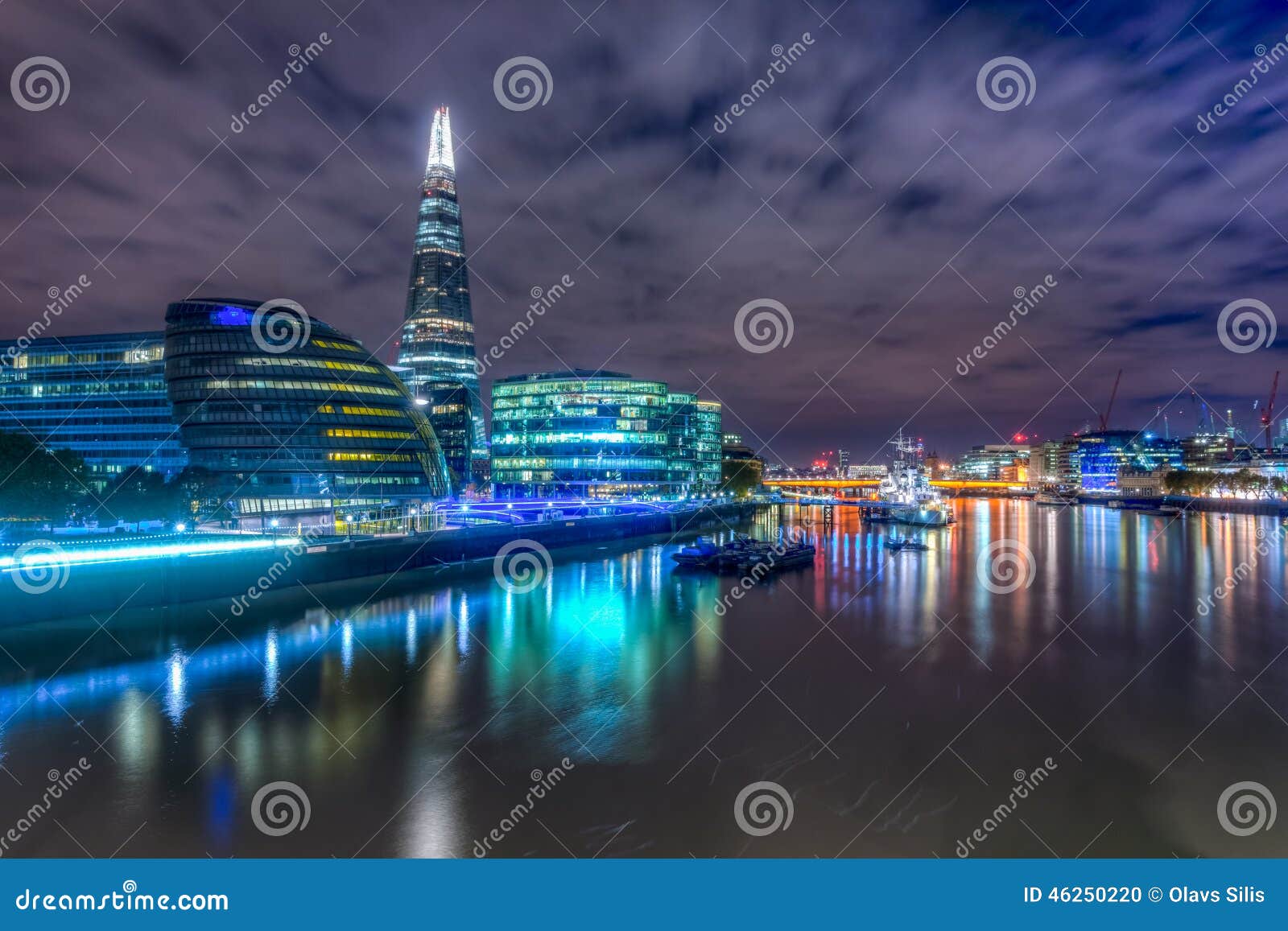 City Skyline and Waterfront at Night Stock Photo - Image of structure ...