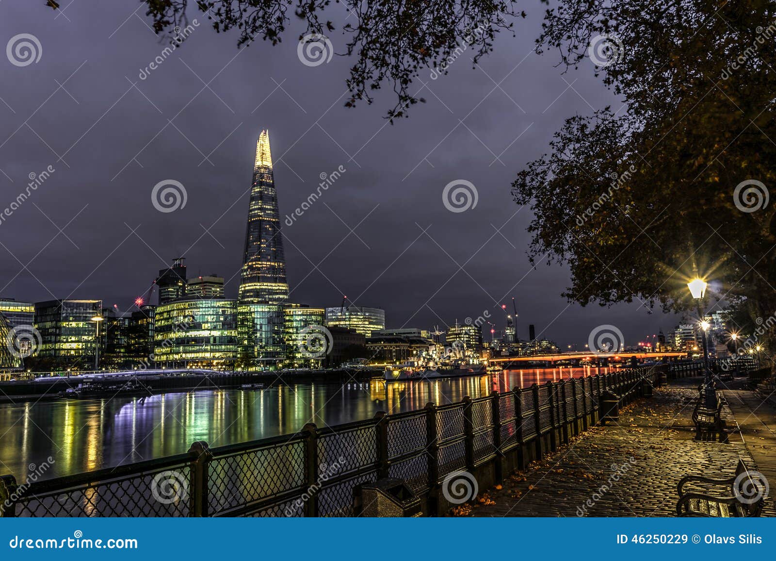 City Skyline and Waterfront at Night Stock Image - Image of waterfront ...
