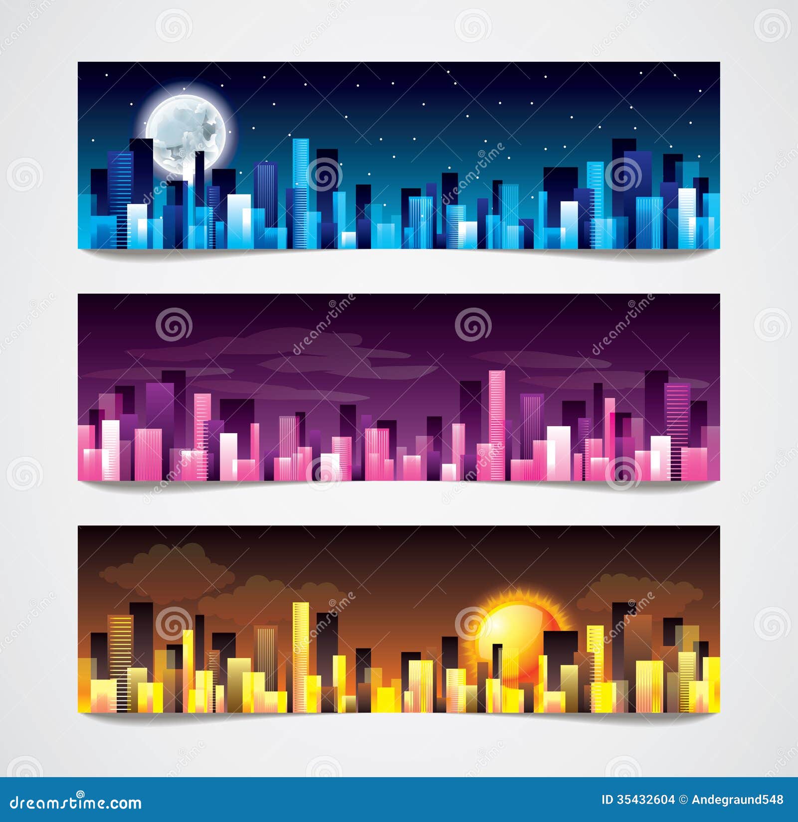 City Skylines Vector Banners Stock Vector - Illustration of digital ...