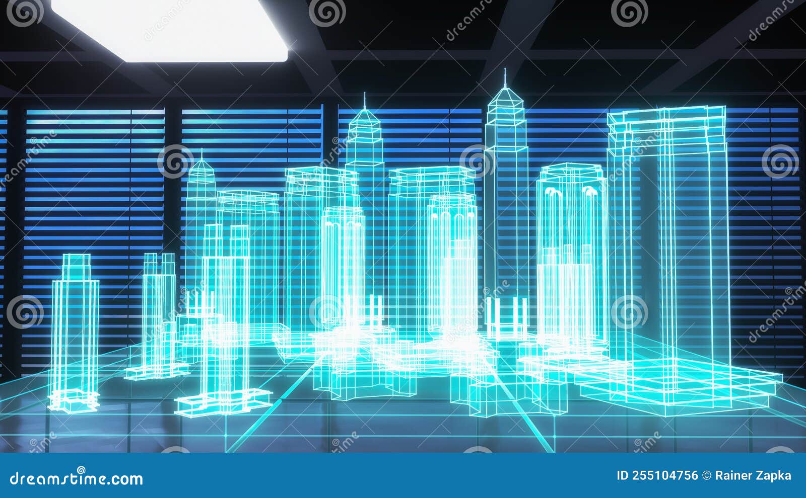 City Skyscraper Simulation As a Hologram 3d Rendering Stock ...