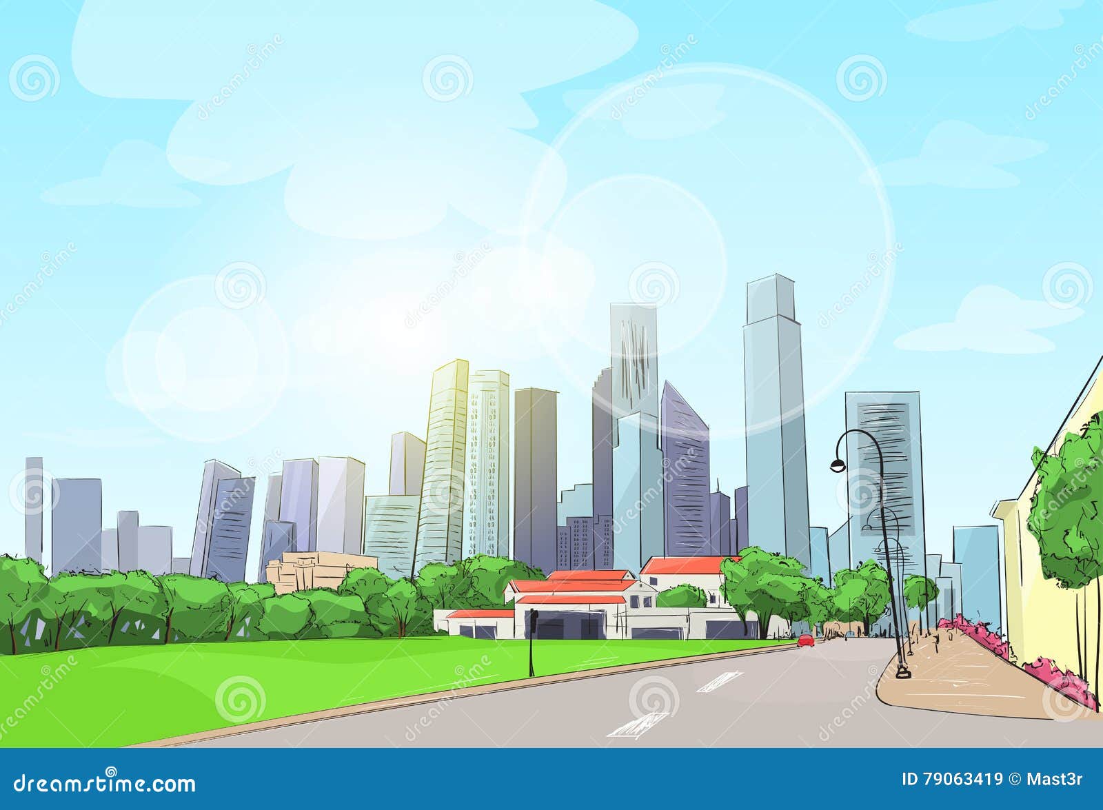 City Skyscraper Sketch View Cityscape Skyline Stock Vector ...